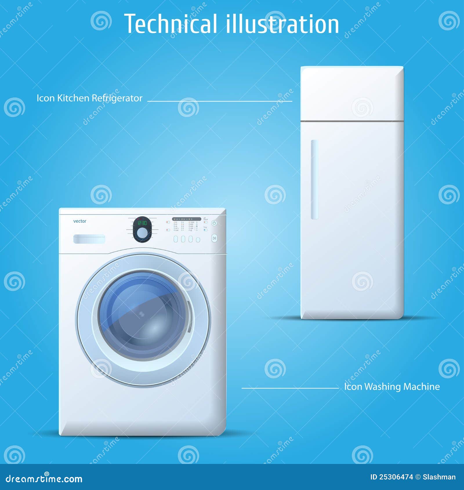 Kitchen Refrigerator and Washing Machine Stock Vector - Illustration of ...