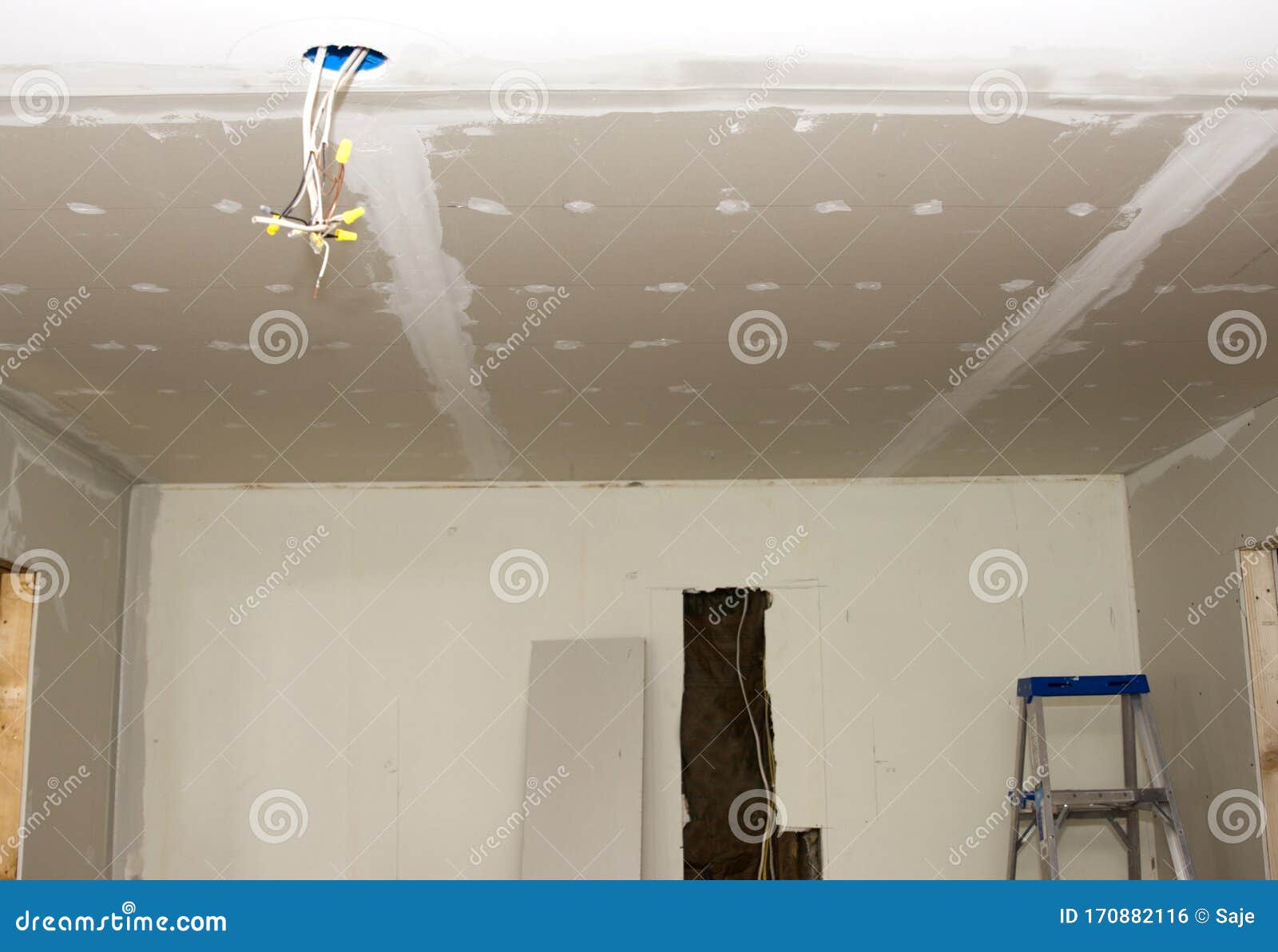 Kitchen Remodel Ceiling Drywall with Wires Dangling Stock Photo - Image ...