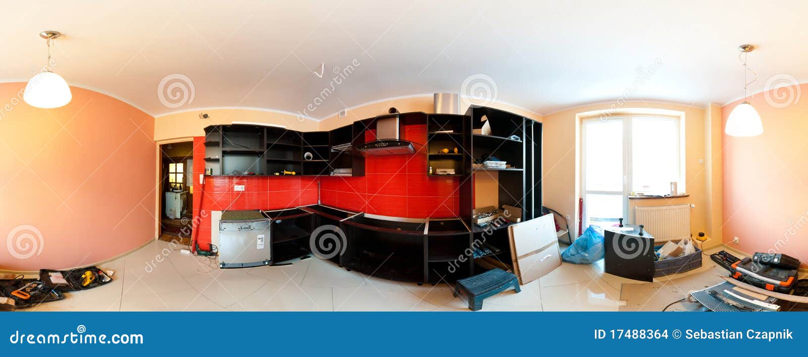 Kitchen Renovation Panorama Stock Photo - Image of window, pano: 17488364