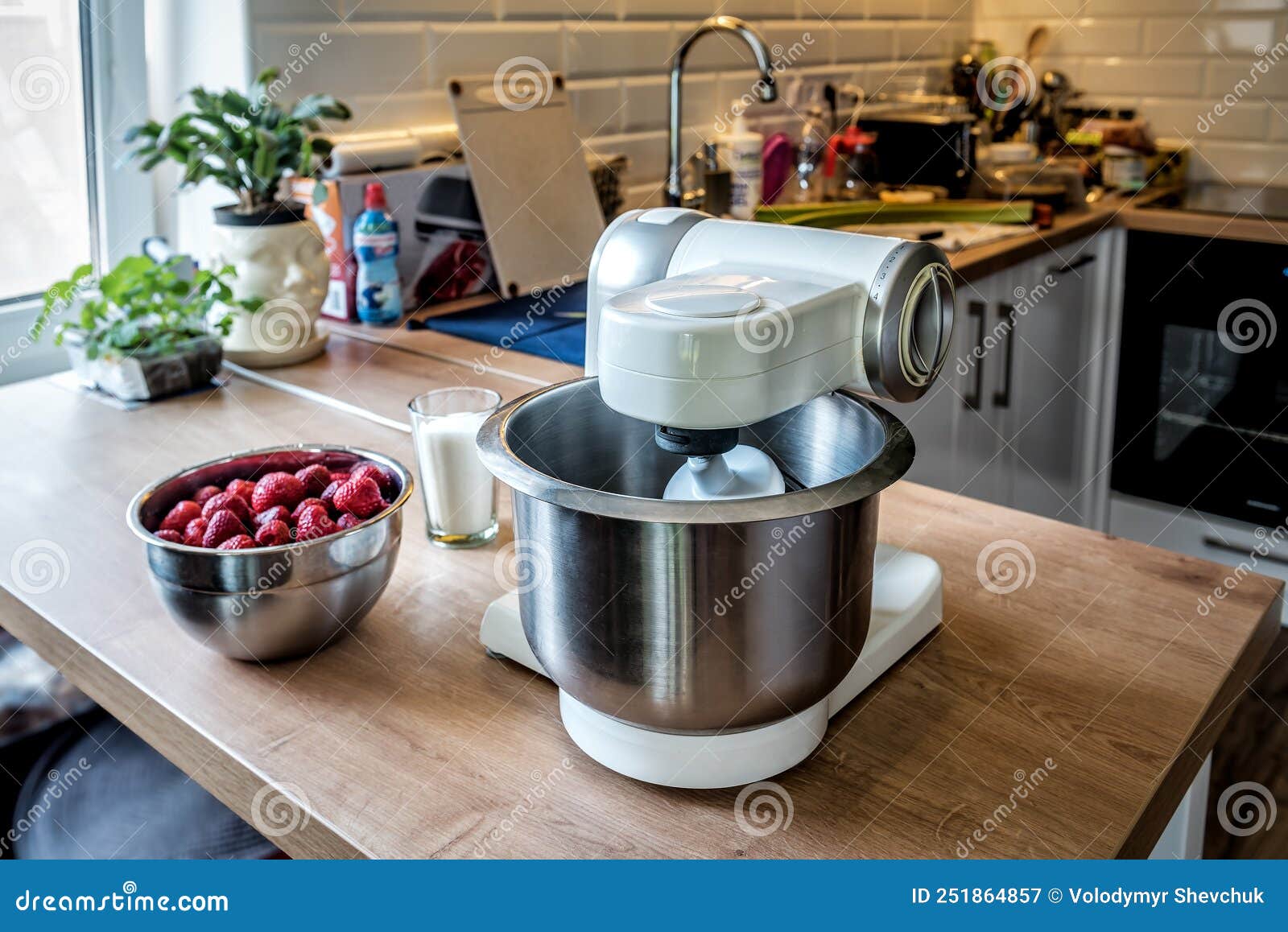 Kitchen Robot Mixer in the Process of Making Cake Cream Stock Image ...