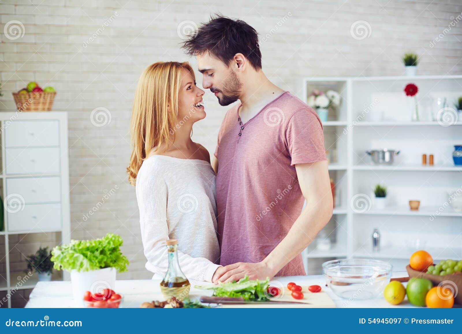Kitchen romance stock image. Image of food, handsome - 54945097