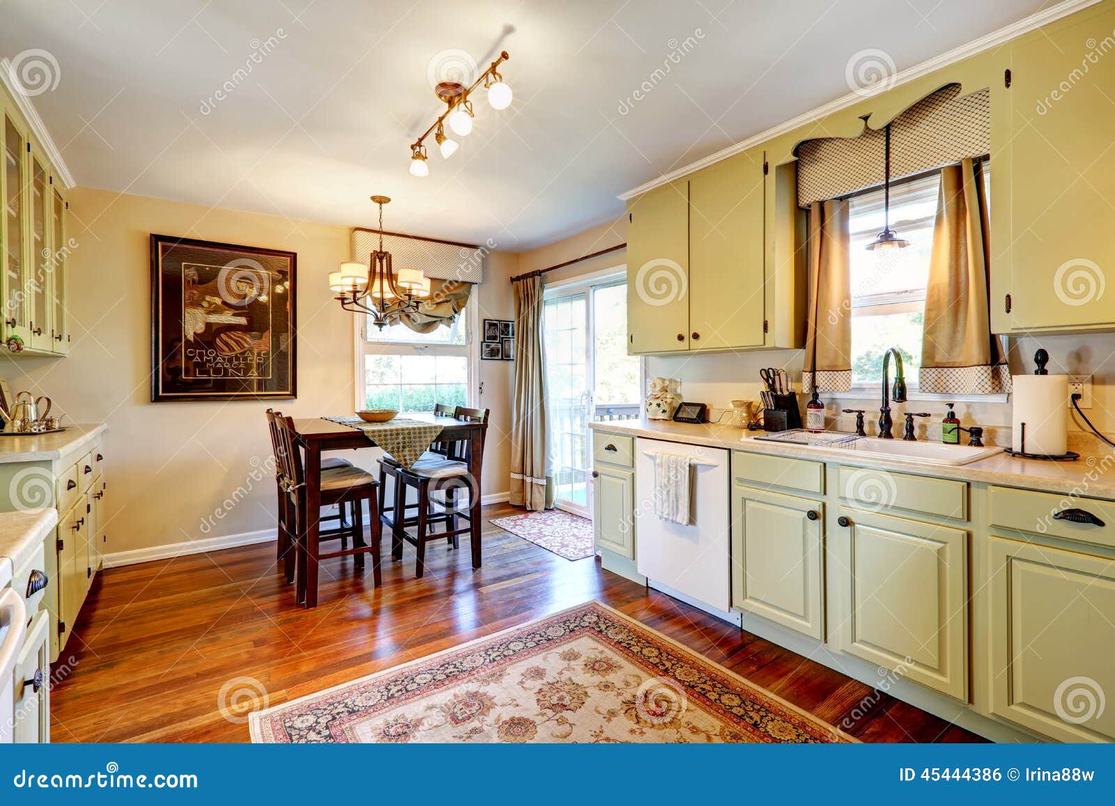 Kitchen Room Interior with Dining Area Stock Photo - Image of furniture ...