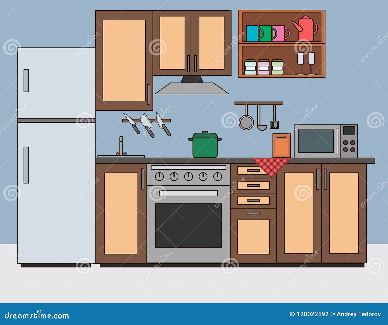 Kitchen Room Interior Flat Vector Illustration Stock Vector ...
