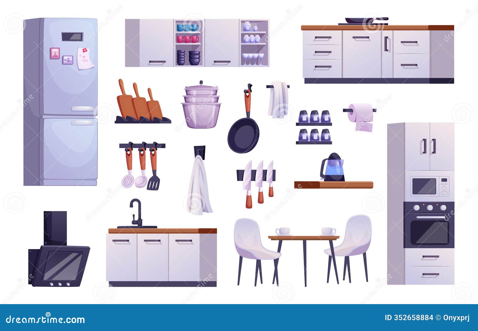 Kitchen Room. Interior Set with Different Furniture Elements for ...