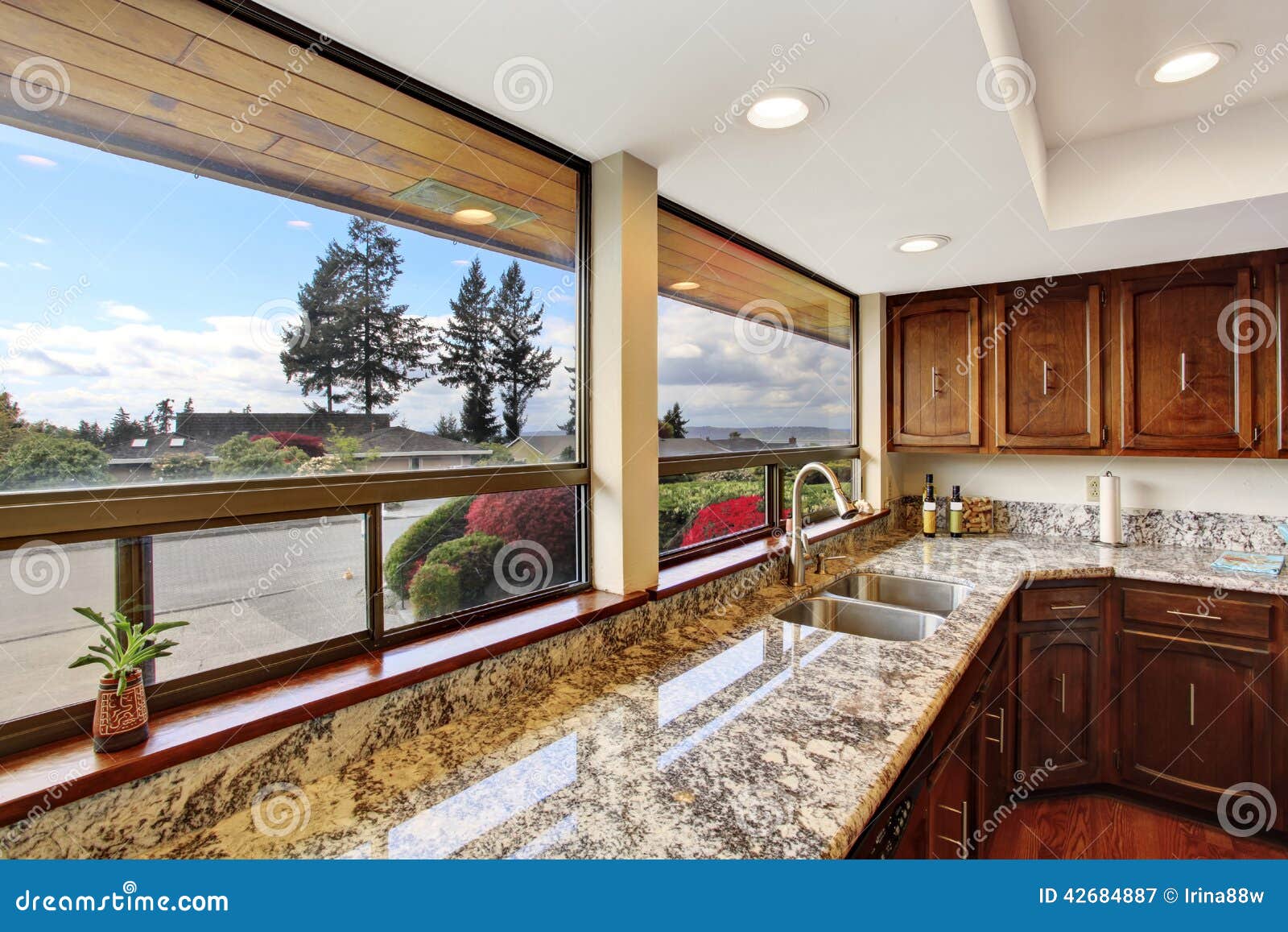 Kitchen Room Interior with Window View Stock Image - Image of ...