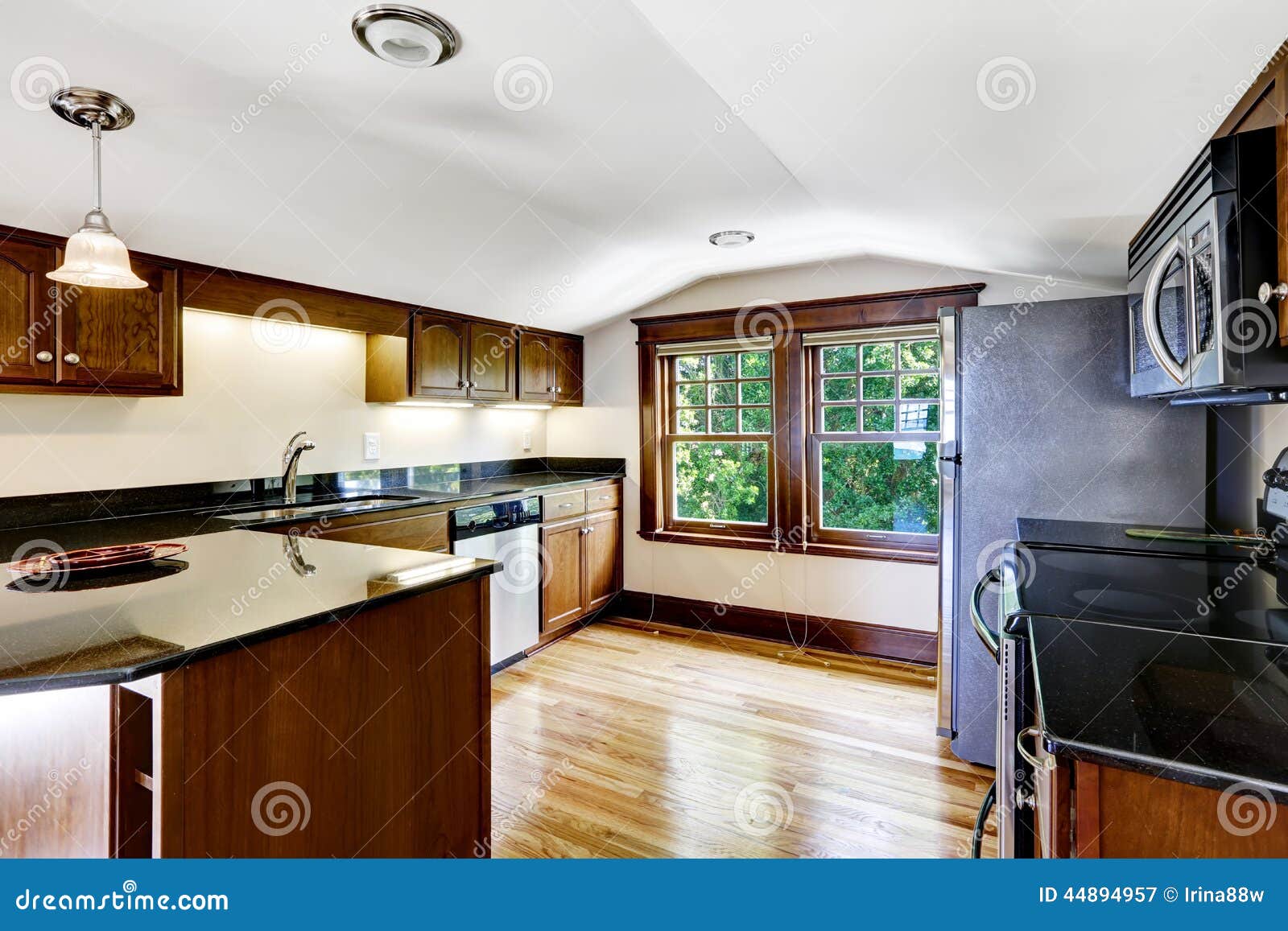 Kitchen Room with Vaulted Ceiling Stock Image - Image of apartment ...