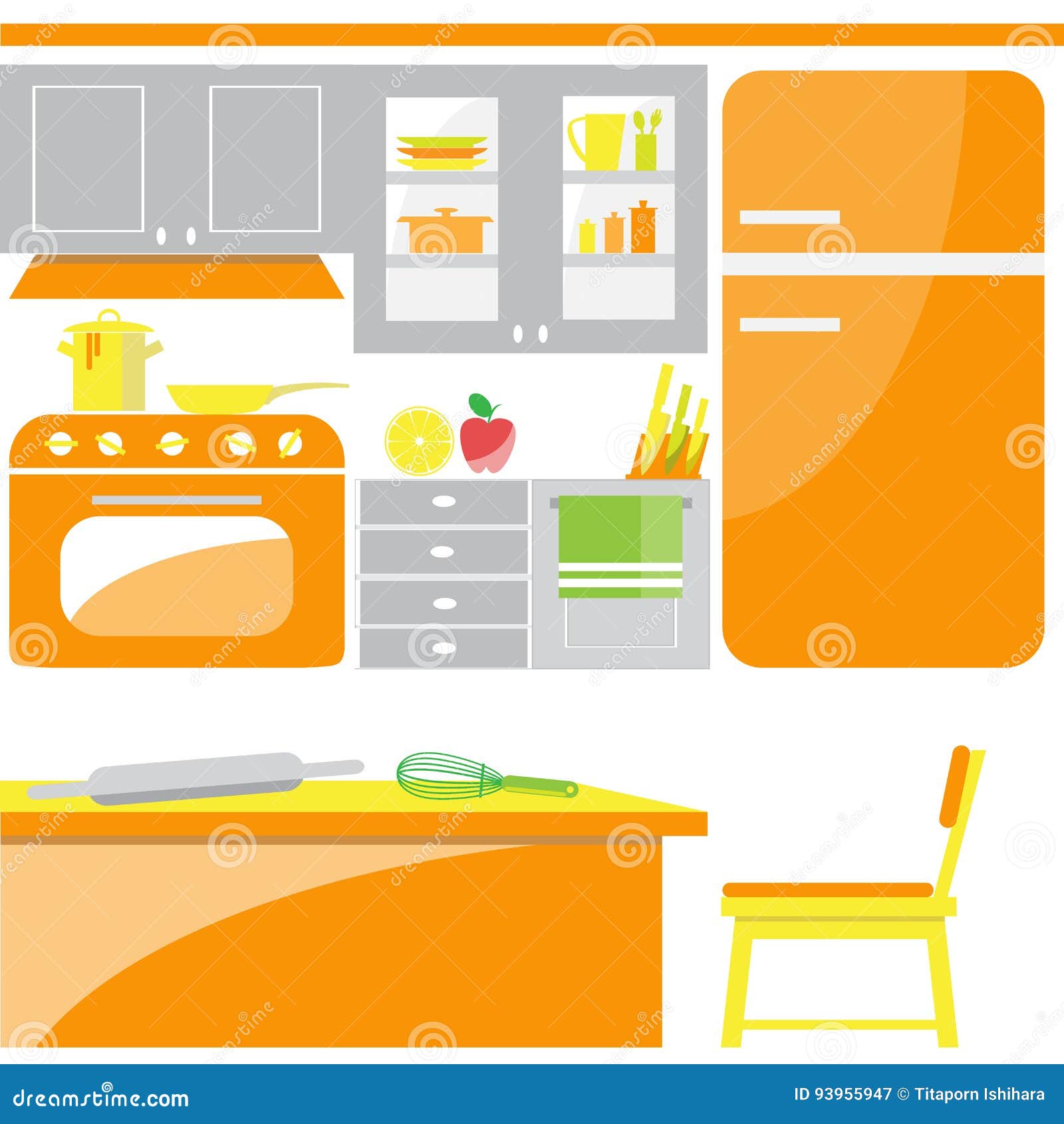 Kitchen room vector stock vector. Illustration of illuatration - 93955947