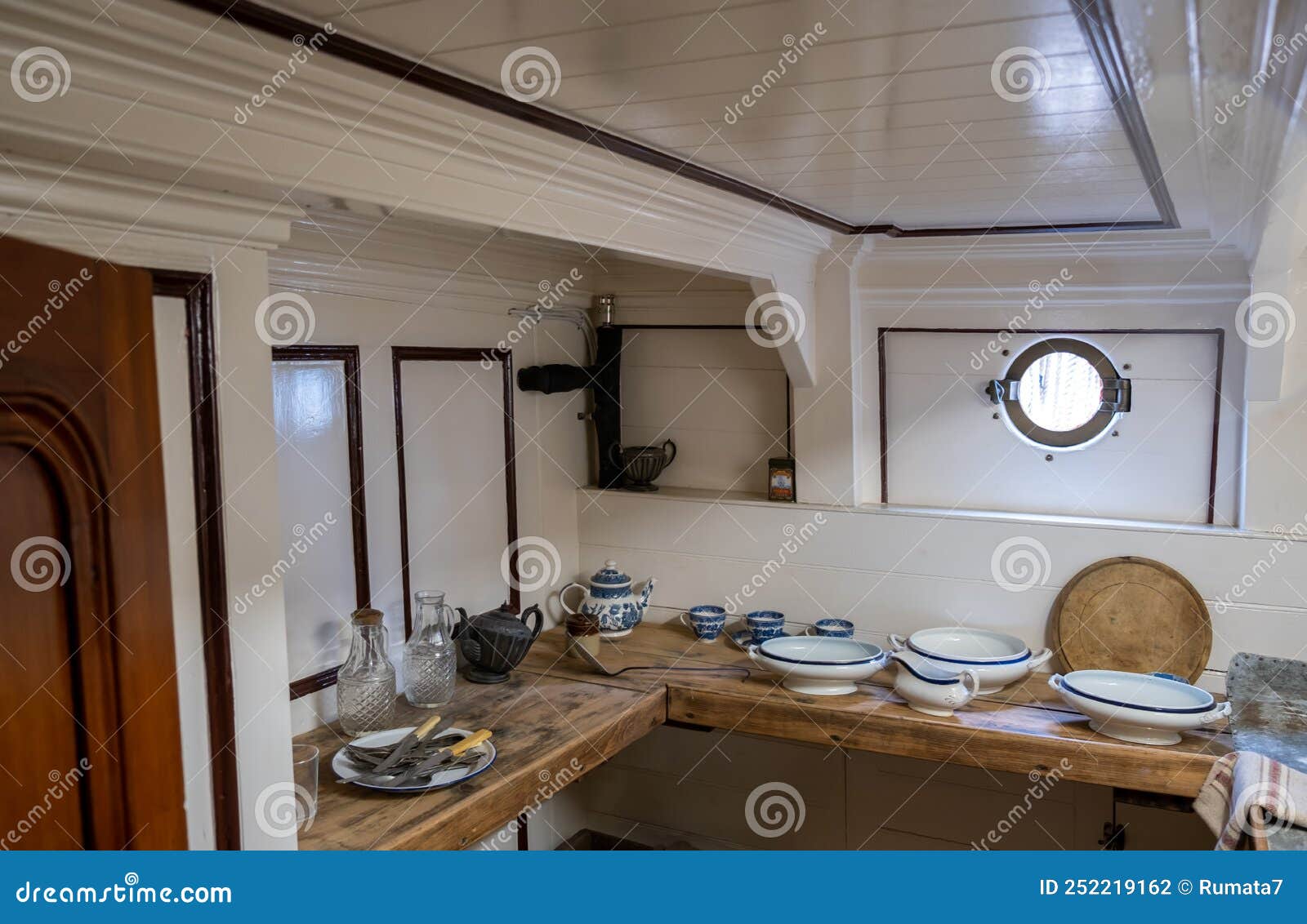 The Kitchen Room on a Old Sailing Boat Stock Photo - Image of room ...
