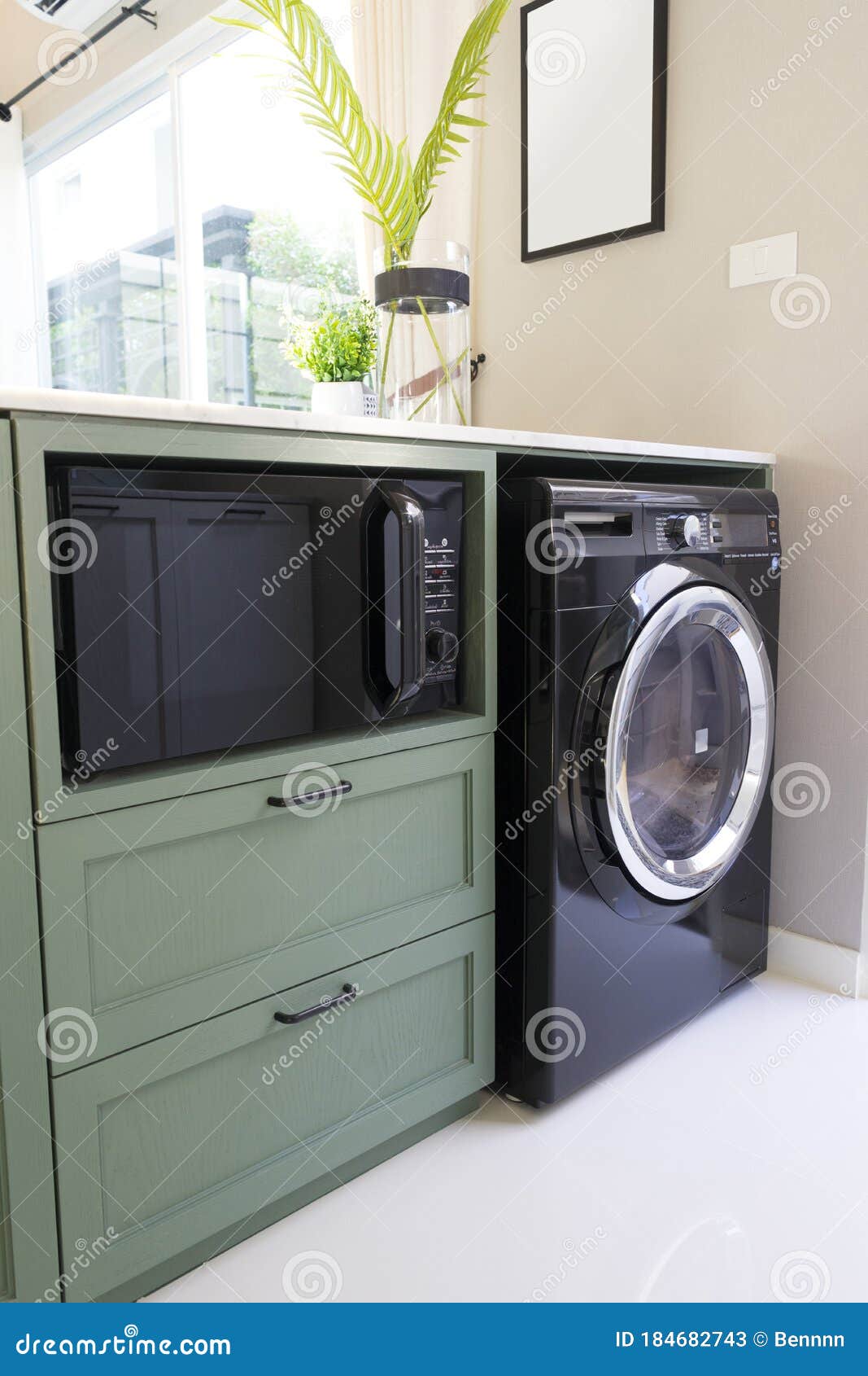 Kitchen Room with Washing Machine in a Home Stock Image - Image of east ...