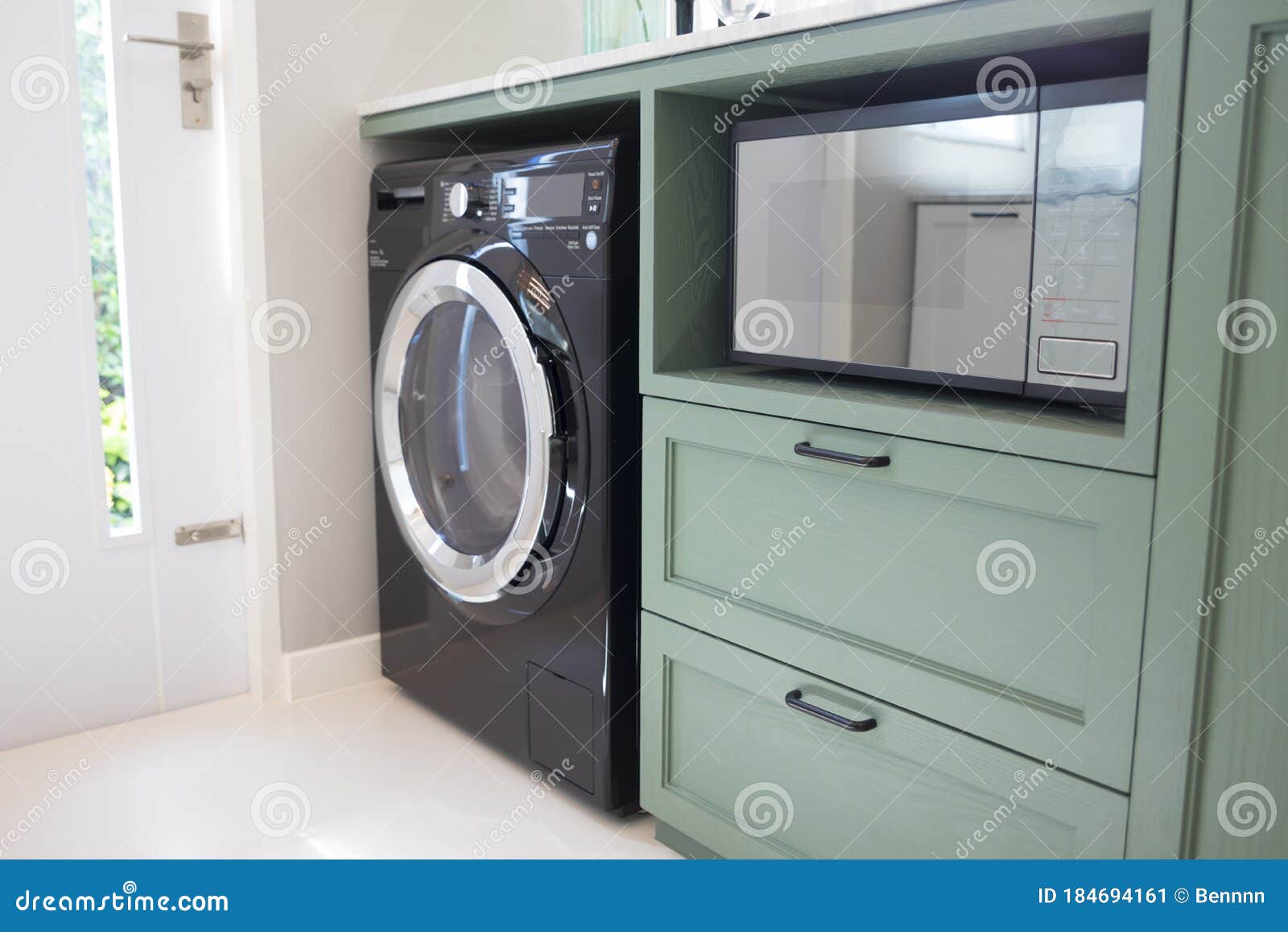 Kitchen Room with Washing Machine in a Home Stock Image - Image of ...