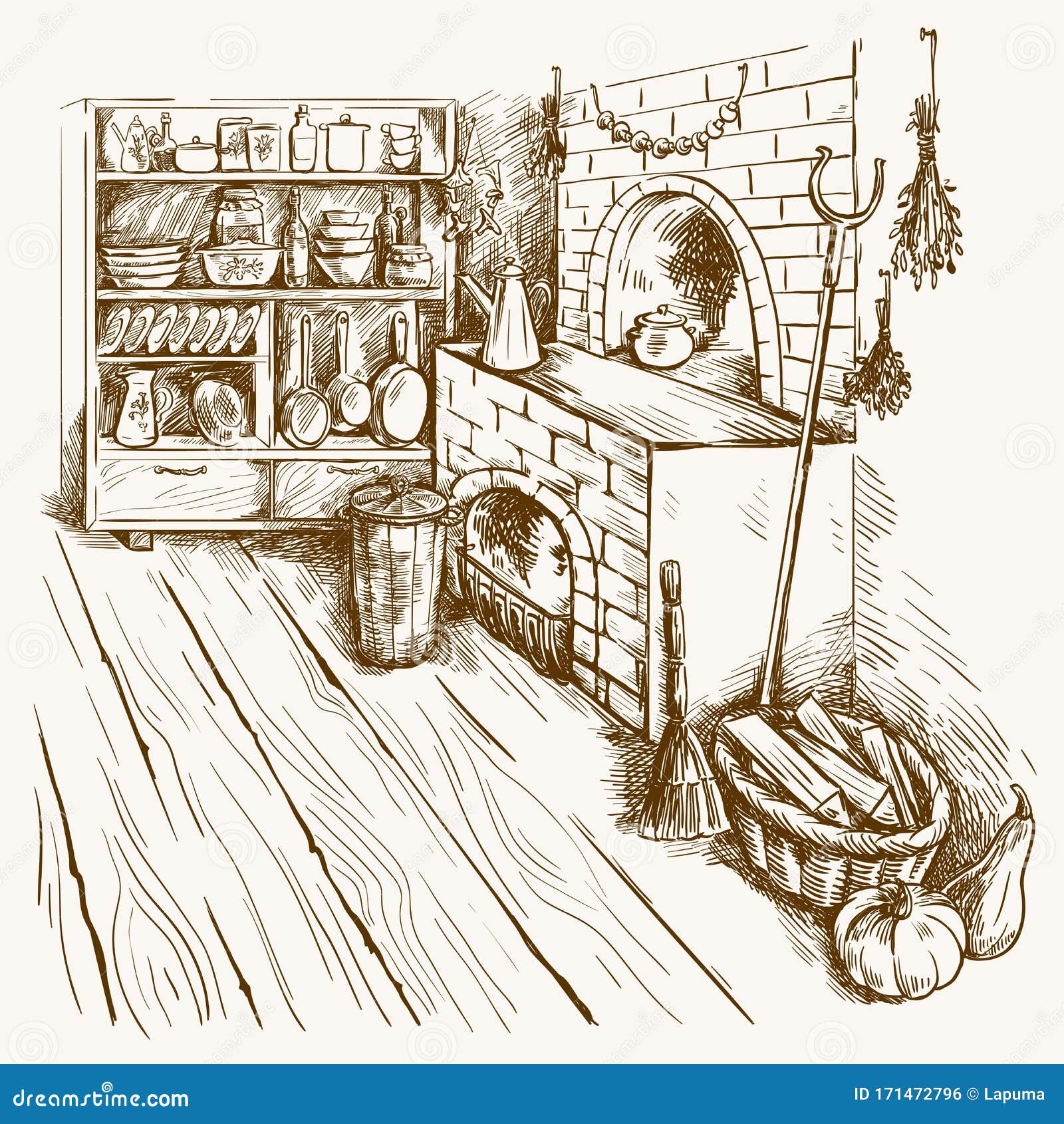 Kitchen in a Rustic House with a Classic Russian Stove Stock ...