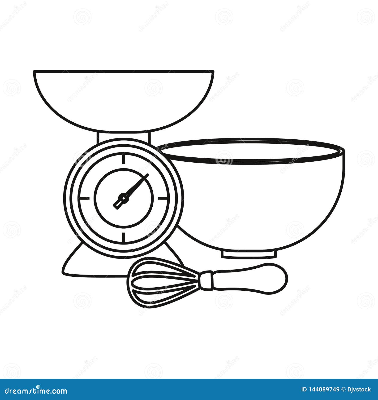 Kitchen Scale Bowl and Whisk Stock Illustration - Illustration of flat ...