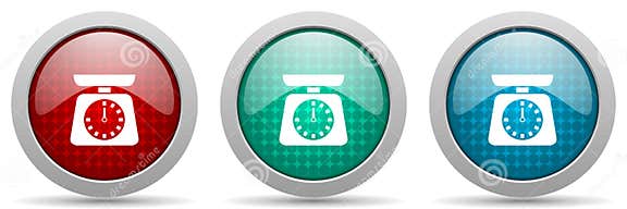Kitchen Scale Vector Icon Set, Glossy Weight Buttons Collection Stock ...