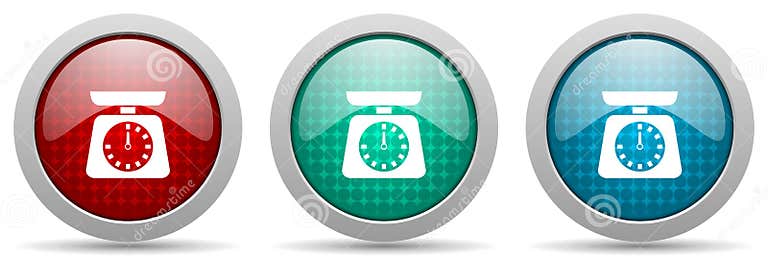 Kitchen Scale Vector Icon Set, Glossy Weight Buttons Collection Stock ...