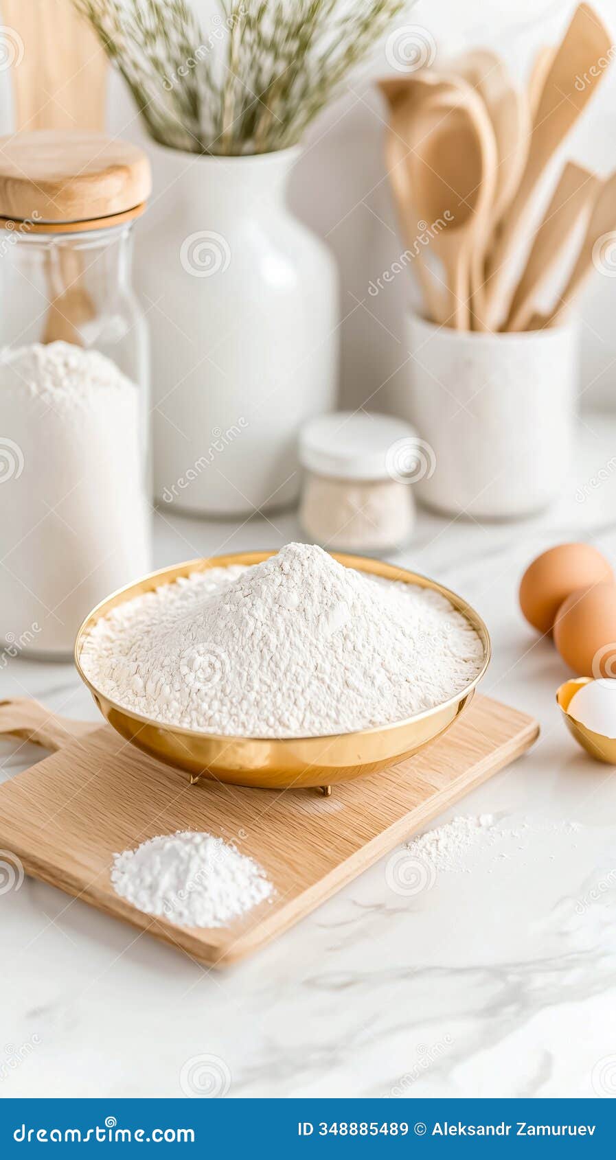 Kitchen Scales Feature Flour and Eggs Ready for Baking on a Tidy ...