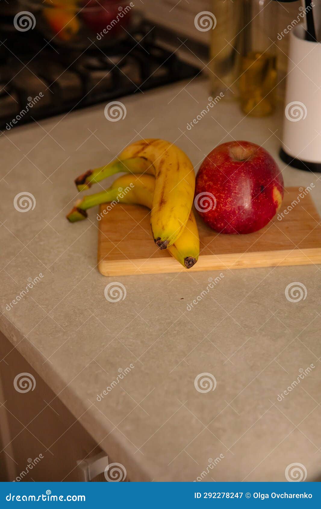 Kitchen Scene with Bananas and Mixed Fruits Stock Image - Image of ...