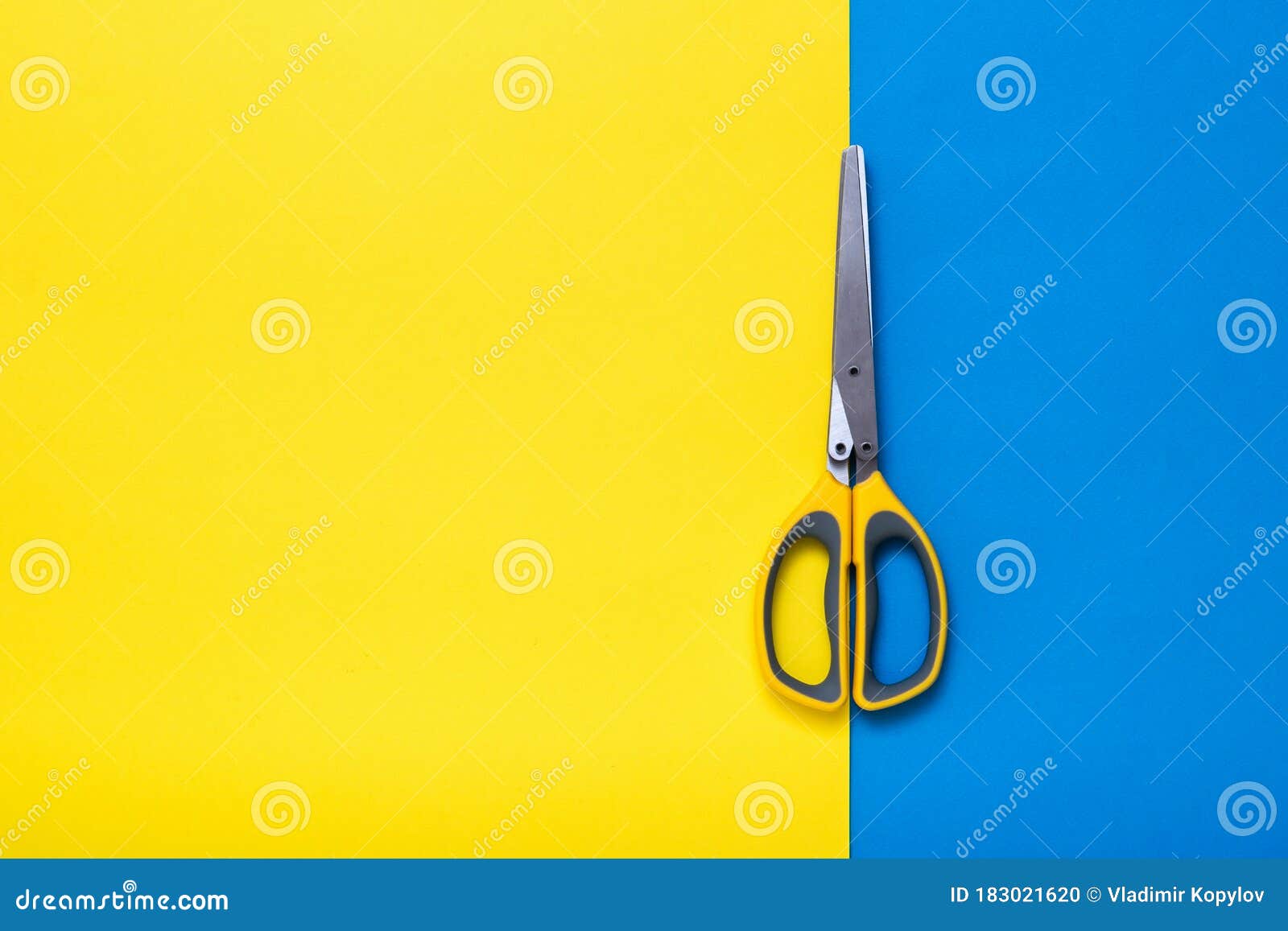 Kitchen Scissors with Yellow Handles on a Yellow and Blue Background ...