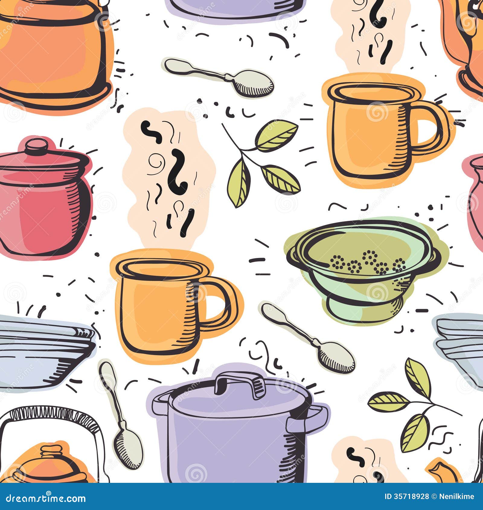 Kitchen seamless pattern stock vector. Illustration of plates - 35718928