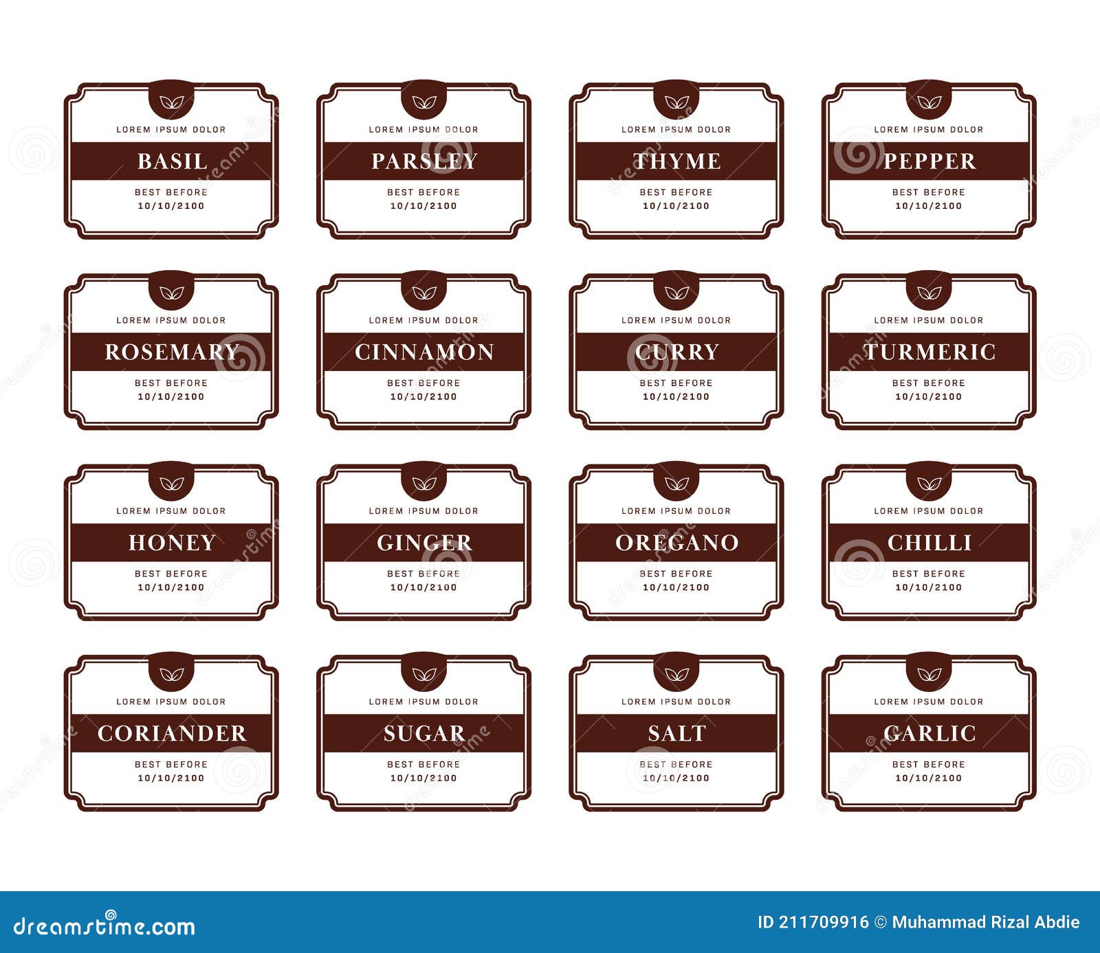 Kitchen Seasoning Pantry Label Sticker Set with Simple Classic Brown ...