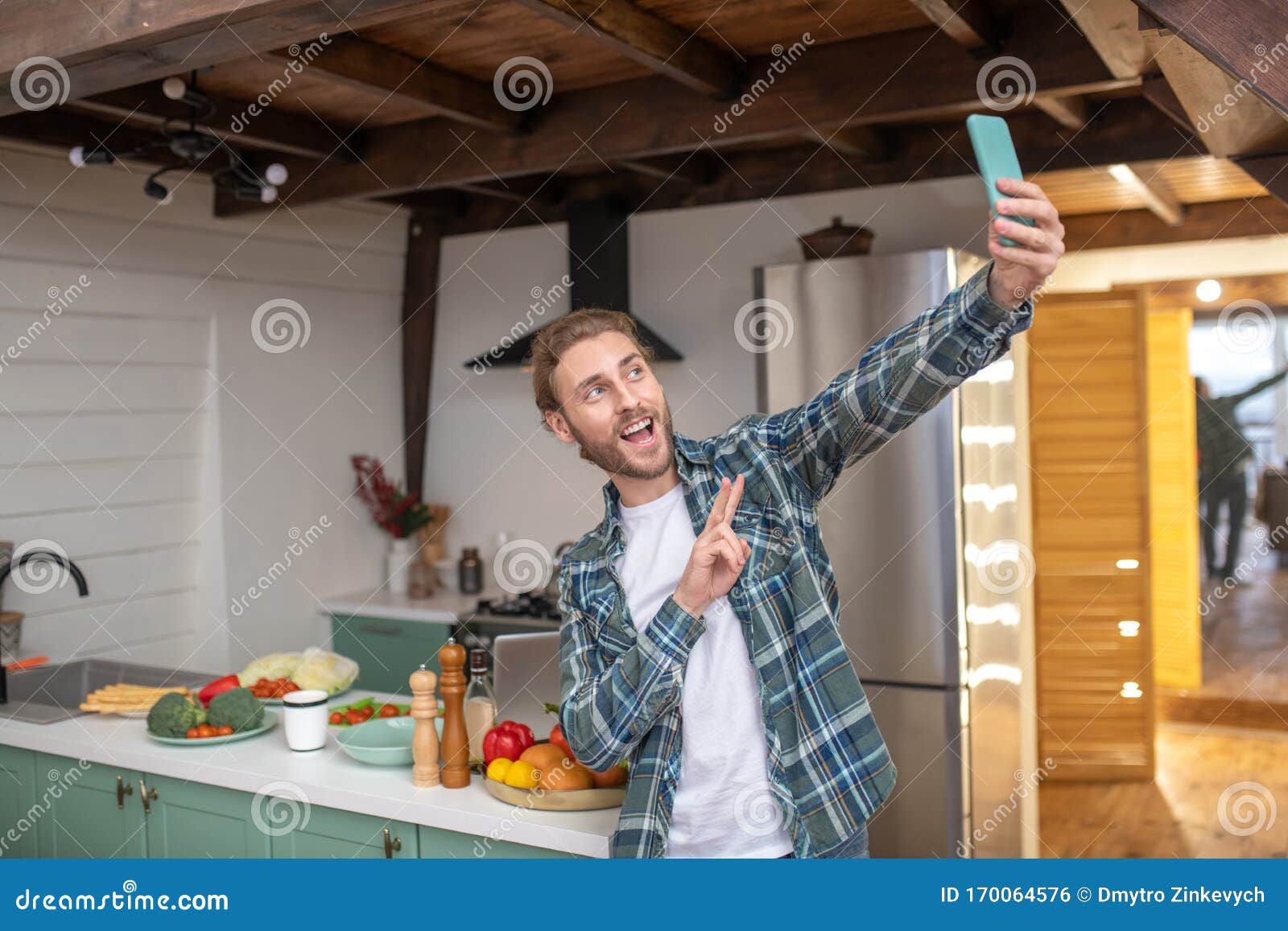 Young Man Making Selfie in the Kitchen Stock Photo - Image of home ...