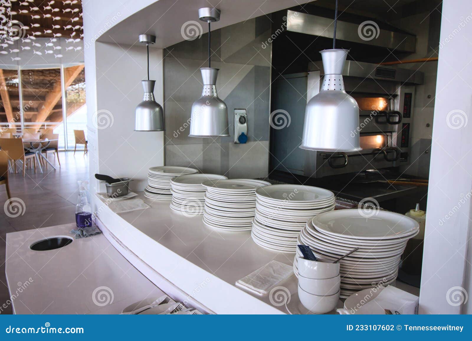 Kitchen Serving Hatch in a Modern Design Restaurant Stock Photo - Image ...