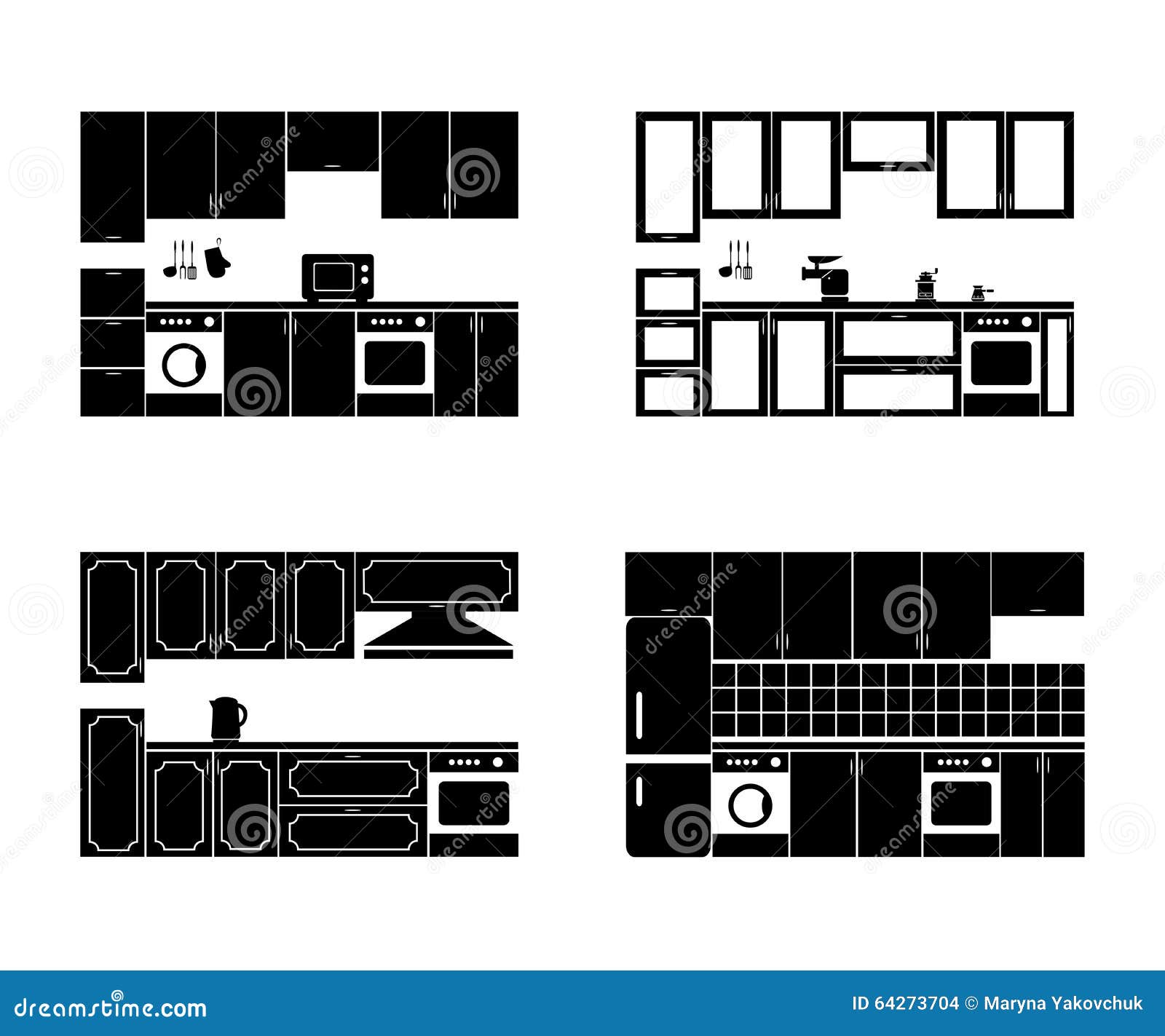 The kitchen set black stock vector. Illustration of comfort - 64273704