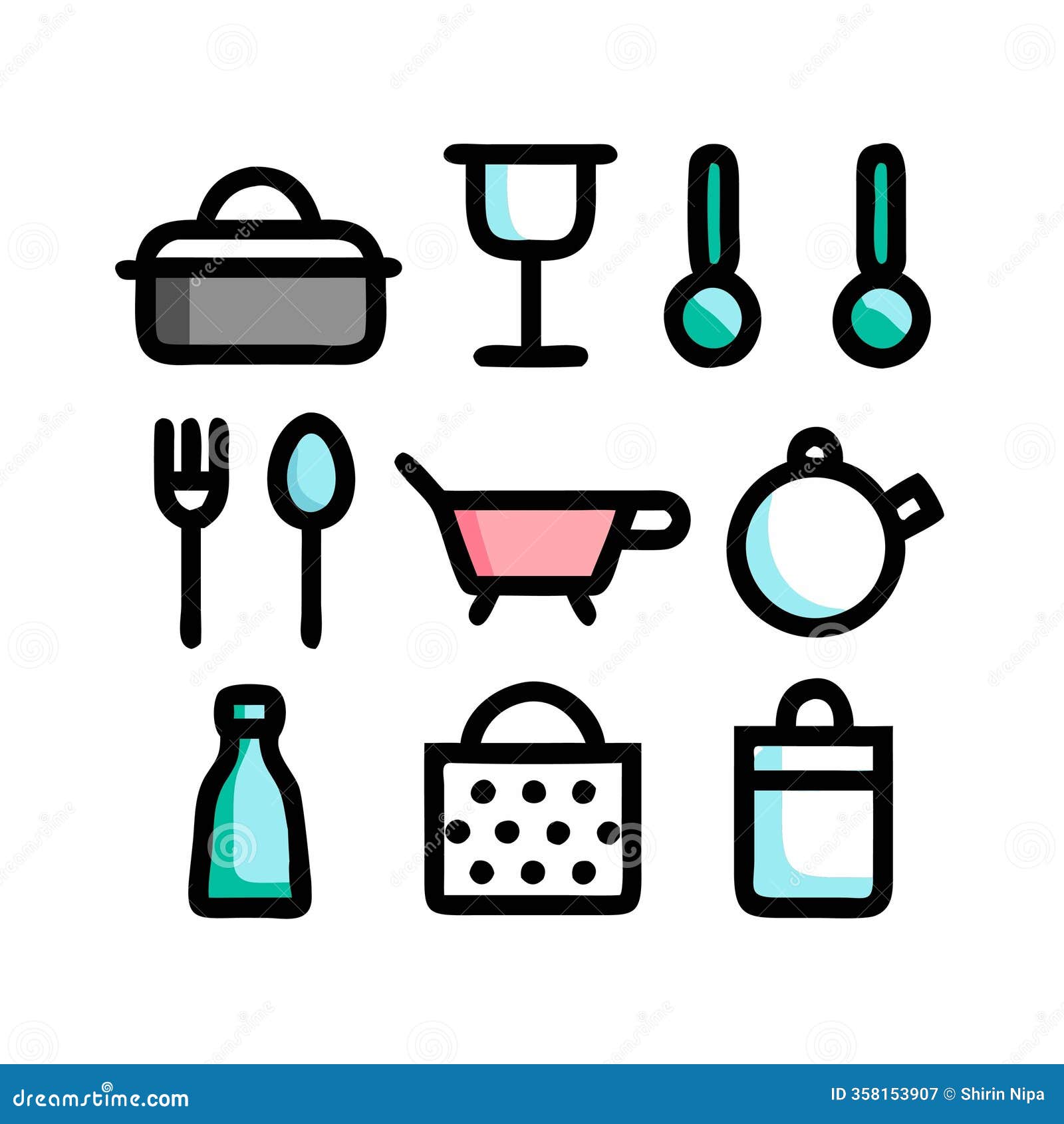 Kitchen set of icon stock vector. Illustration of oven - 358153907