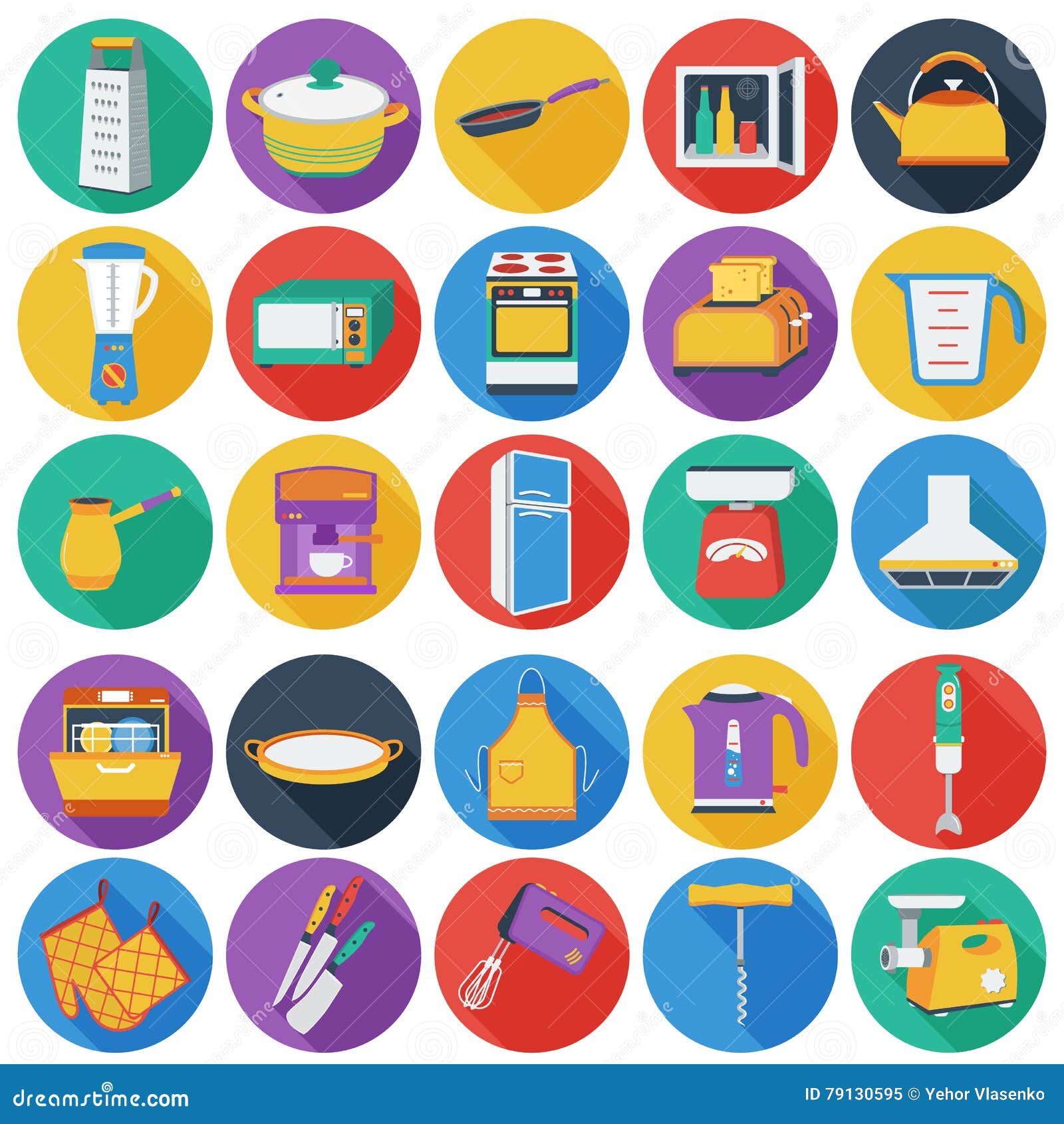 Kitchen Set Icons in Flat Style. Big Collection of Kitchen Vector ...