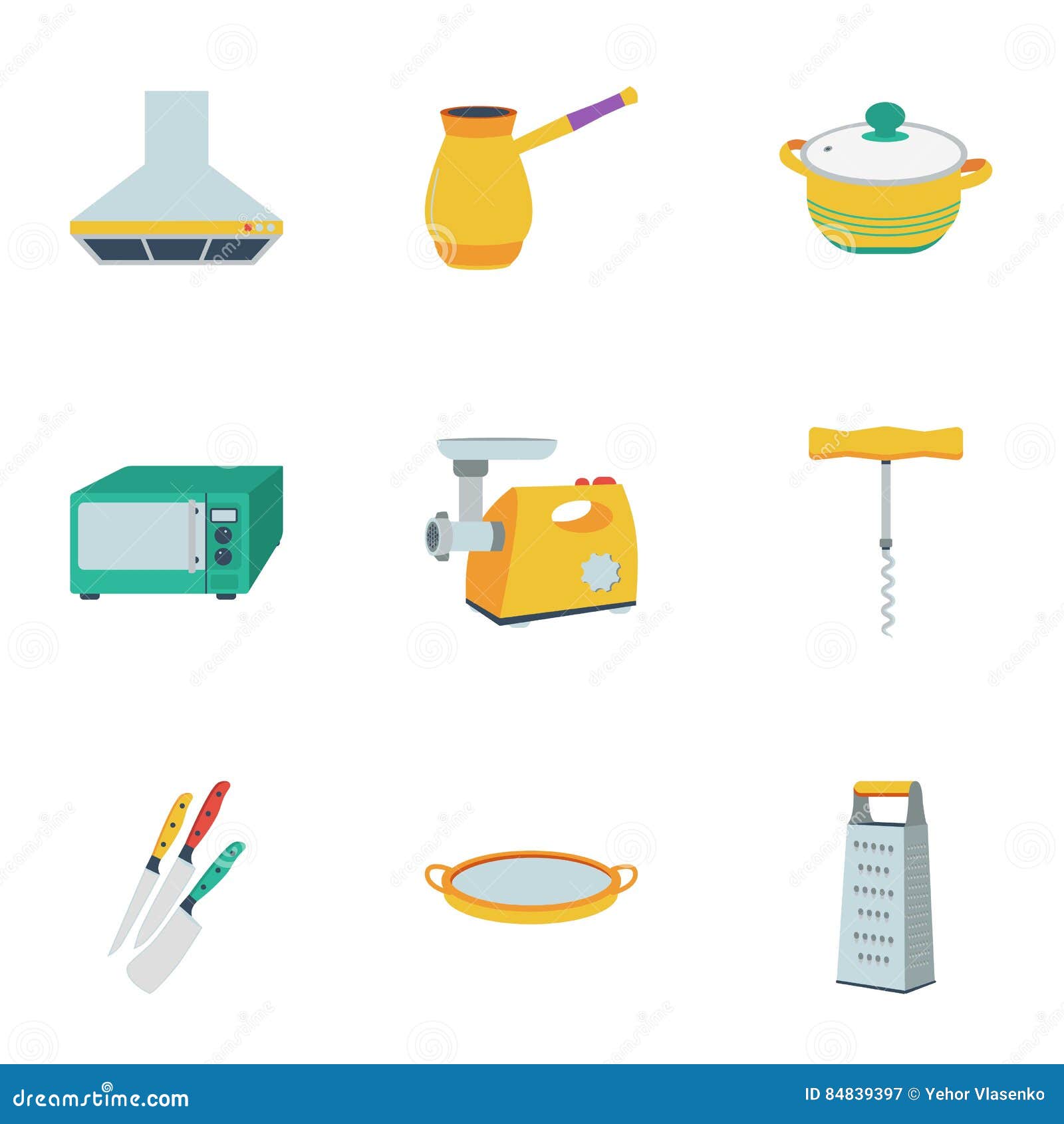 Kitchen Set Icons in Flat Style. Big Collection of Kitchen Vector ...