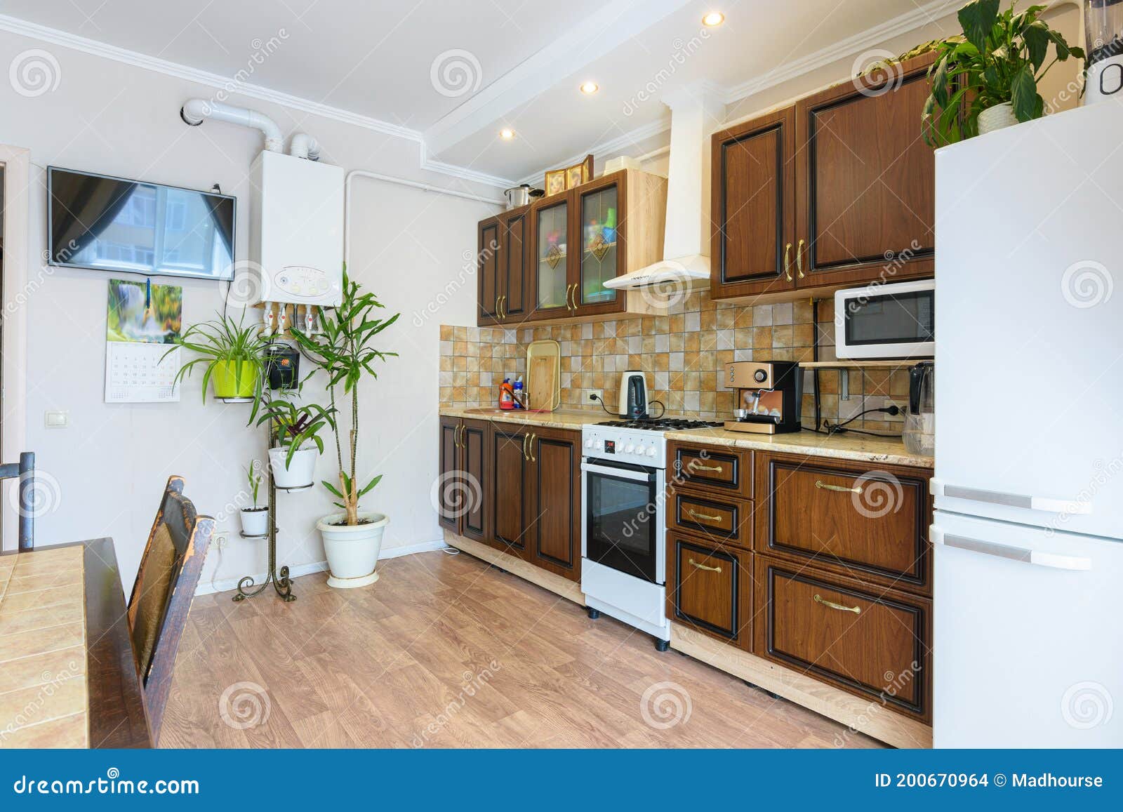 Kitchen Set in a Spacious Living Room and Kitchen with an Old Classic ...