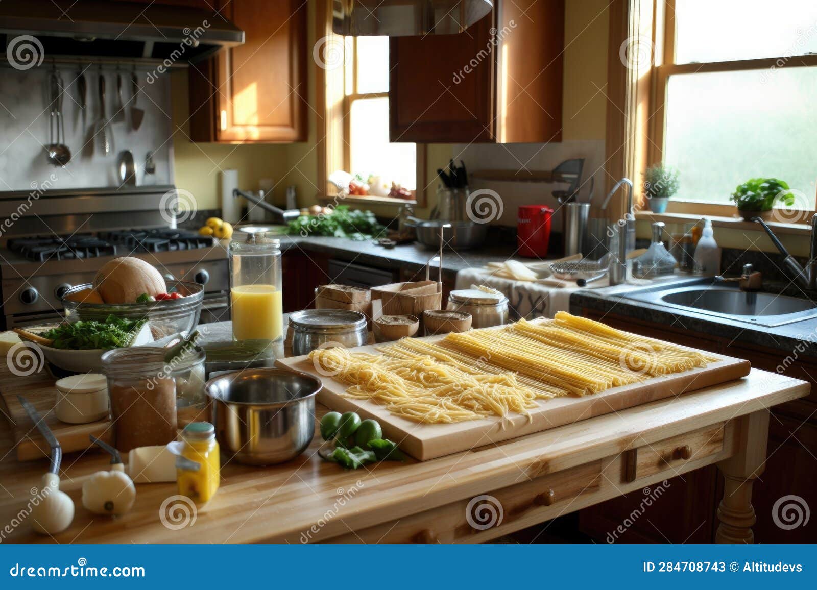 Kitchen Setup for Hand Rolling Pasta Stock Image - Image of flour ...