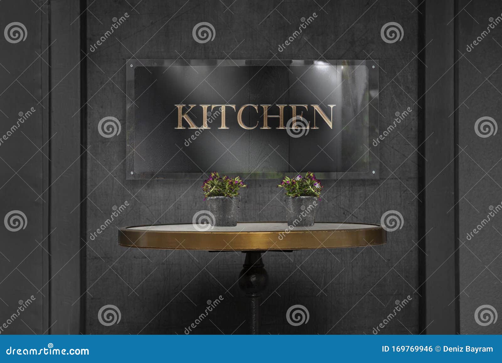 Kitchen sign board on wall stock photo. Image of announcement - 169769946
