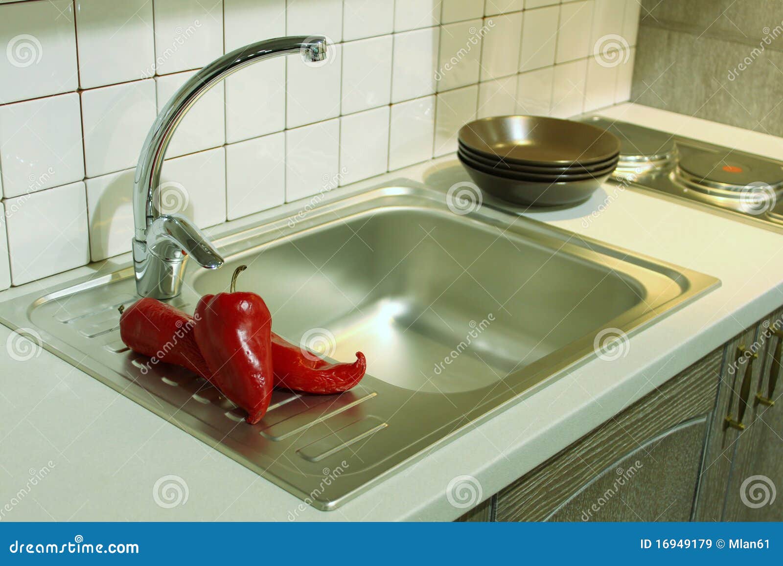 Kitchen Sink stock image. Image of steel, modern, stove - 16949179