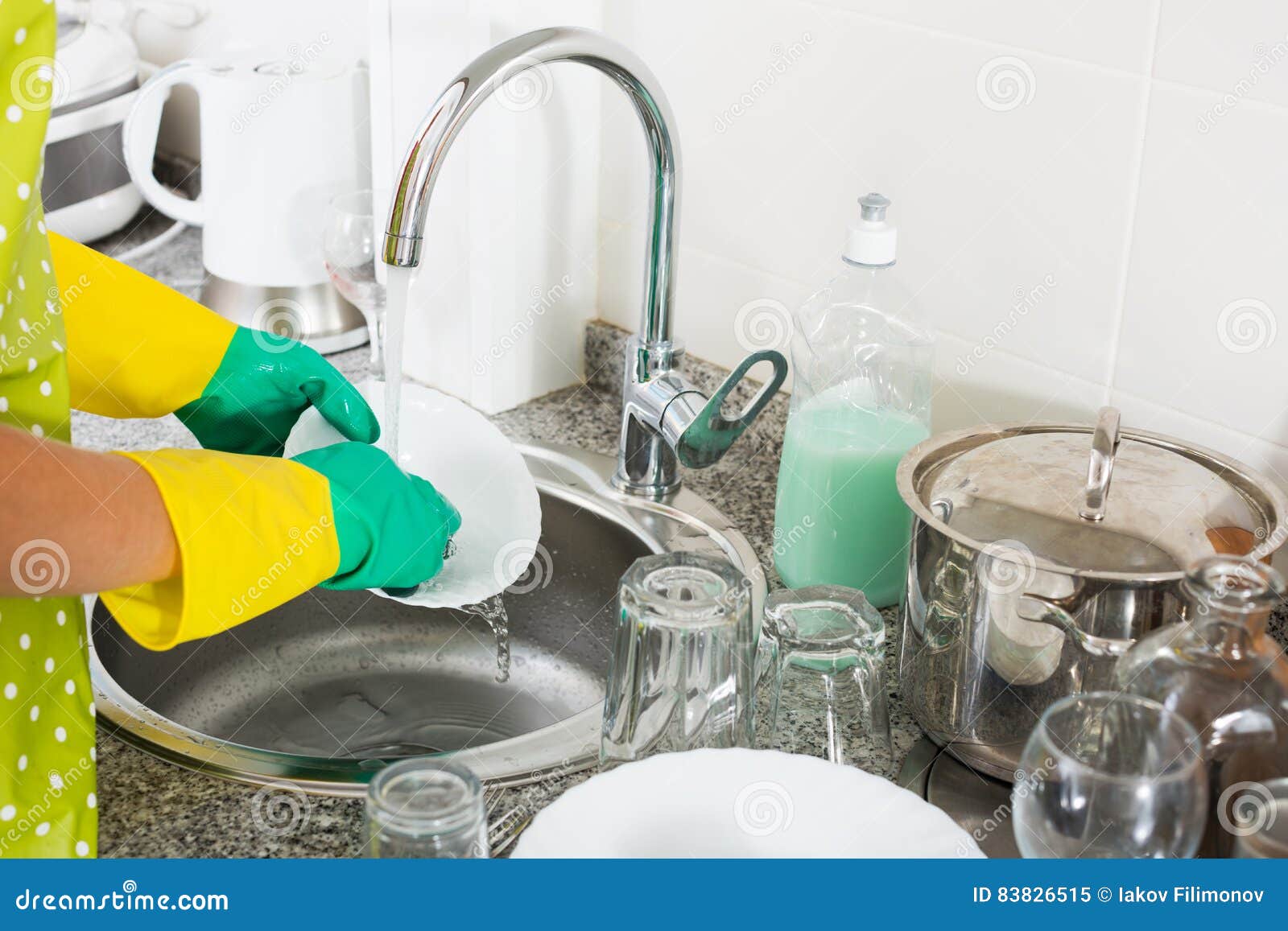 Kitchen Sink with Being Washed Stock Image - Image of house, maid: 83826515