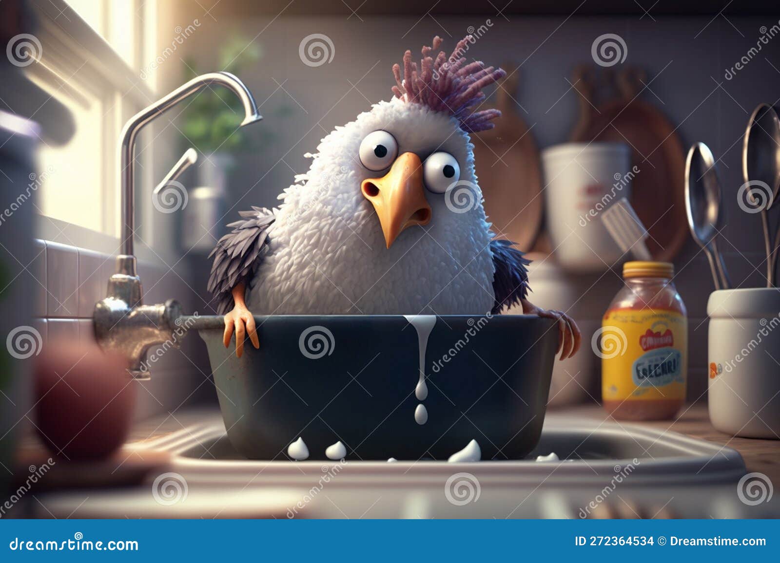 Kitchen Sink Chick: a Funny Hen Doing the Dishes Stock Illustration ...