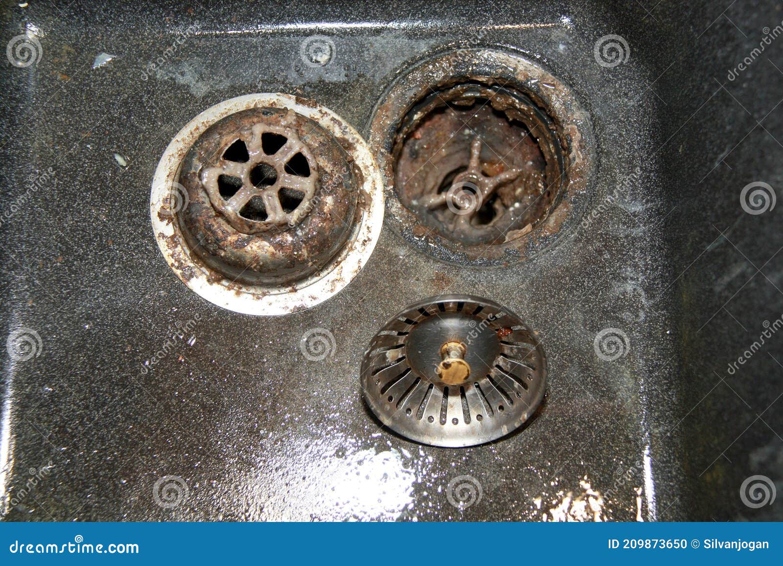 Kitchen Sink Drain Dirty and Broken Stock Photo - Image of ...