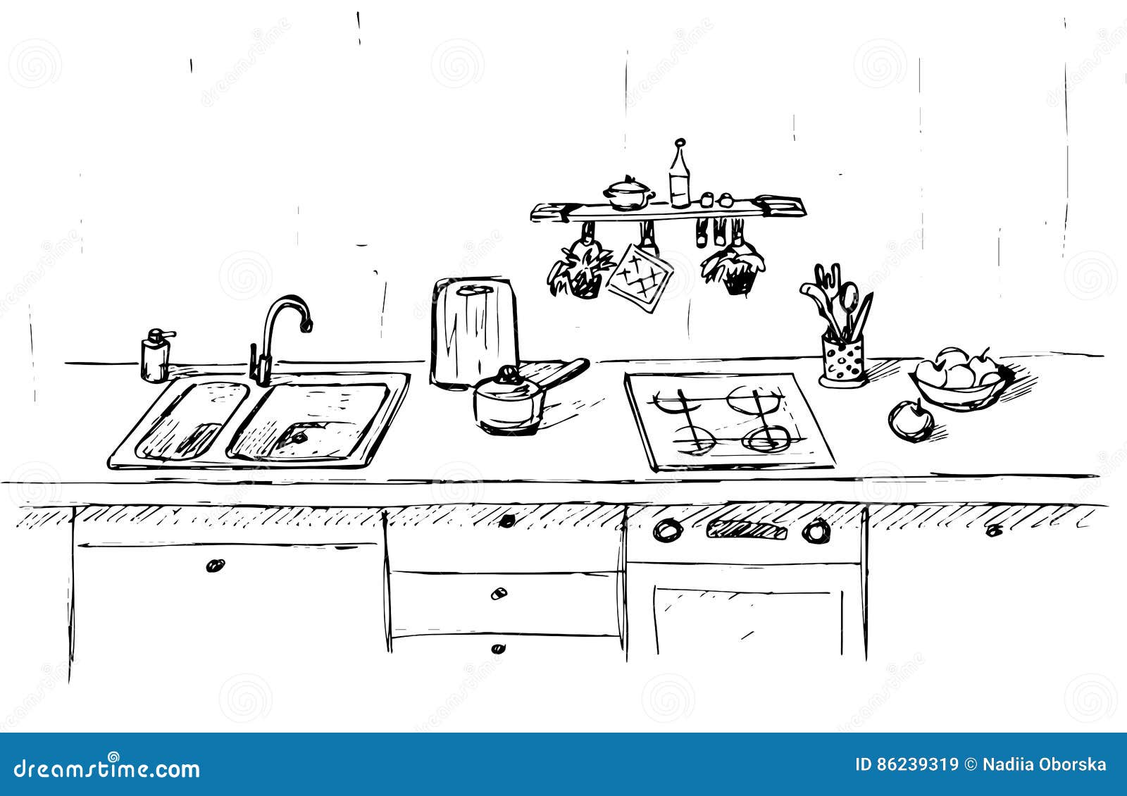 Kitchen Sink. Kitchen Worktop with Sink. the Sketch of the Kitchen ...