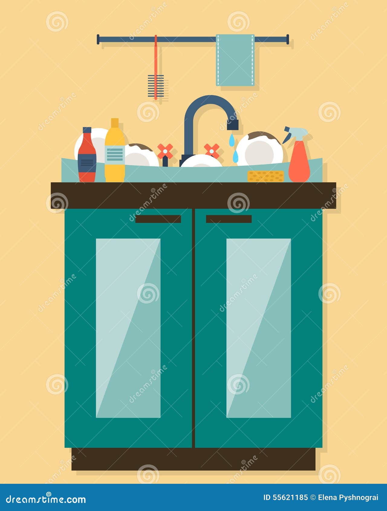 Kitchen Sink with Kitchenware Stock Vector - Illustration of food ...