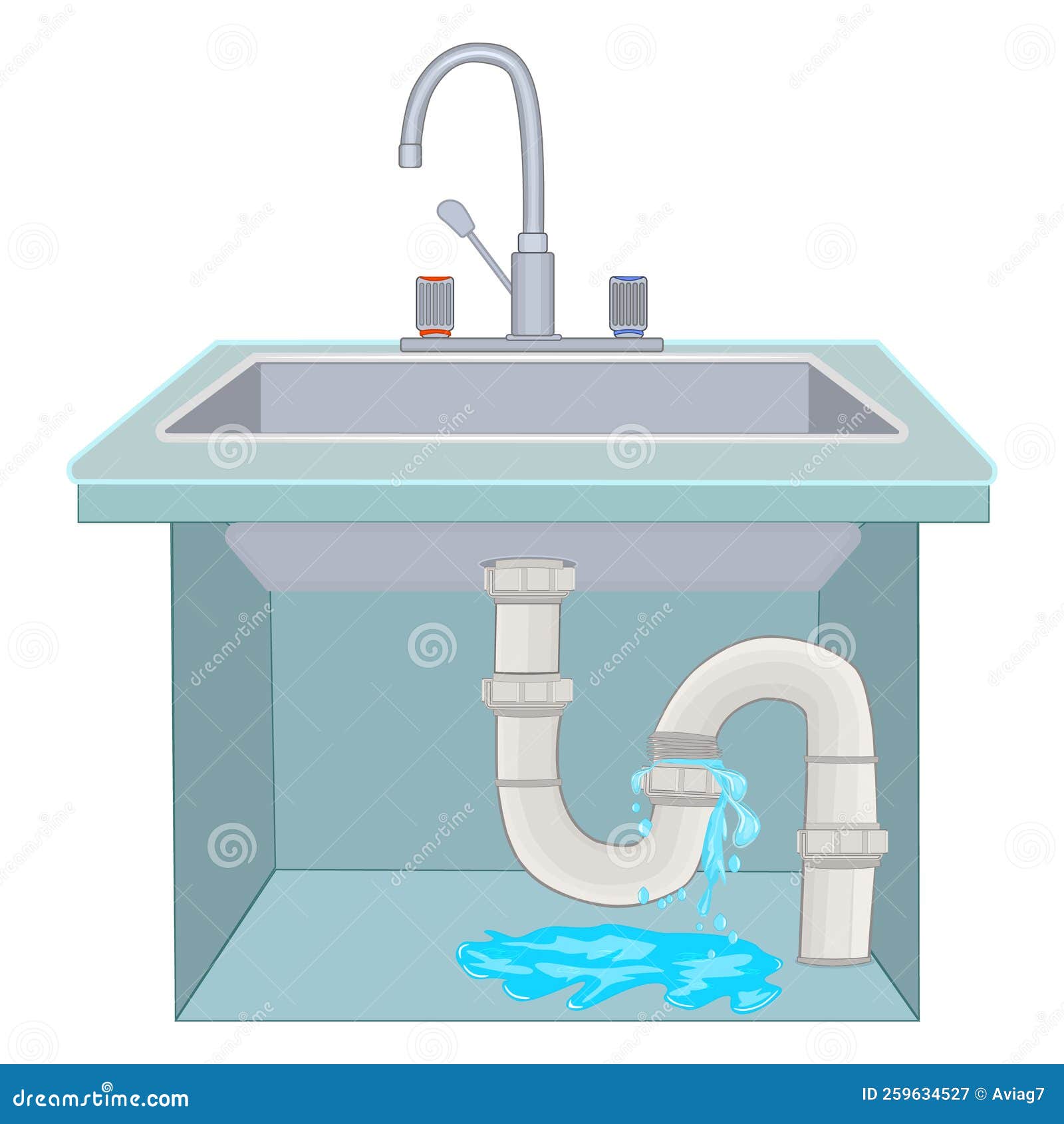 Kitchen Sink with Leaky Plumbing Pipe. Leaky Valve, Burst Tube, Crack ... Kitchen Sink with Leaky Plumbing Pipe. Leaky Valve, Burst Tube, Crack ...