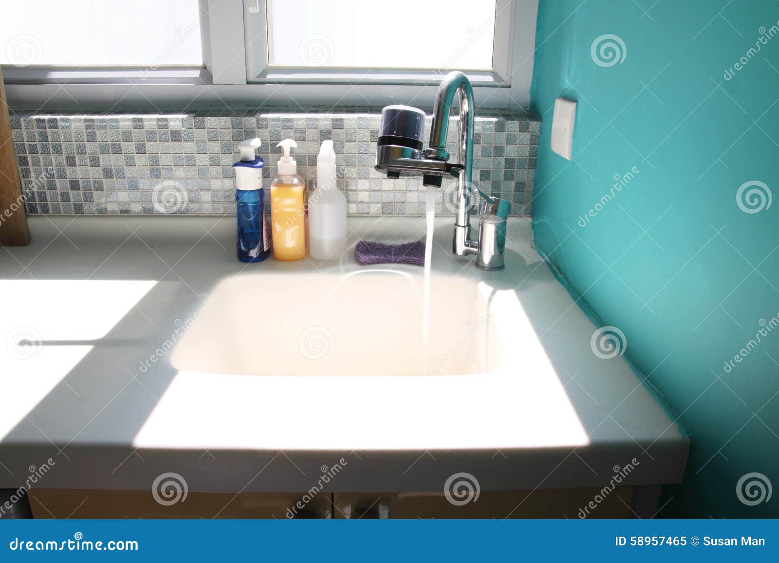 Kitchen Sink and Running Water Stock Image - Image of architecture ...