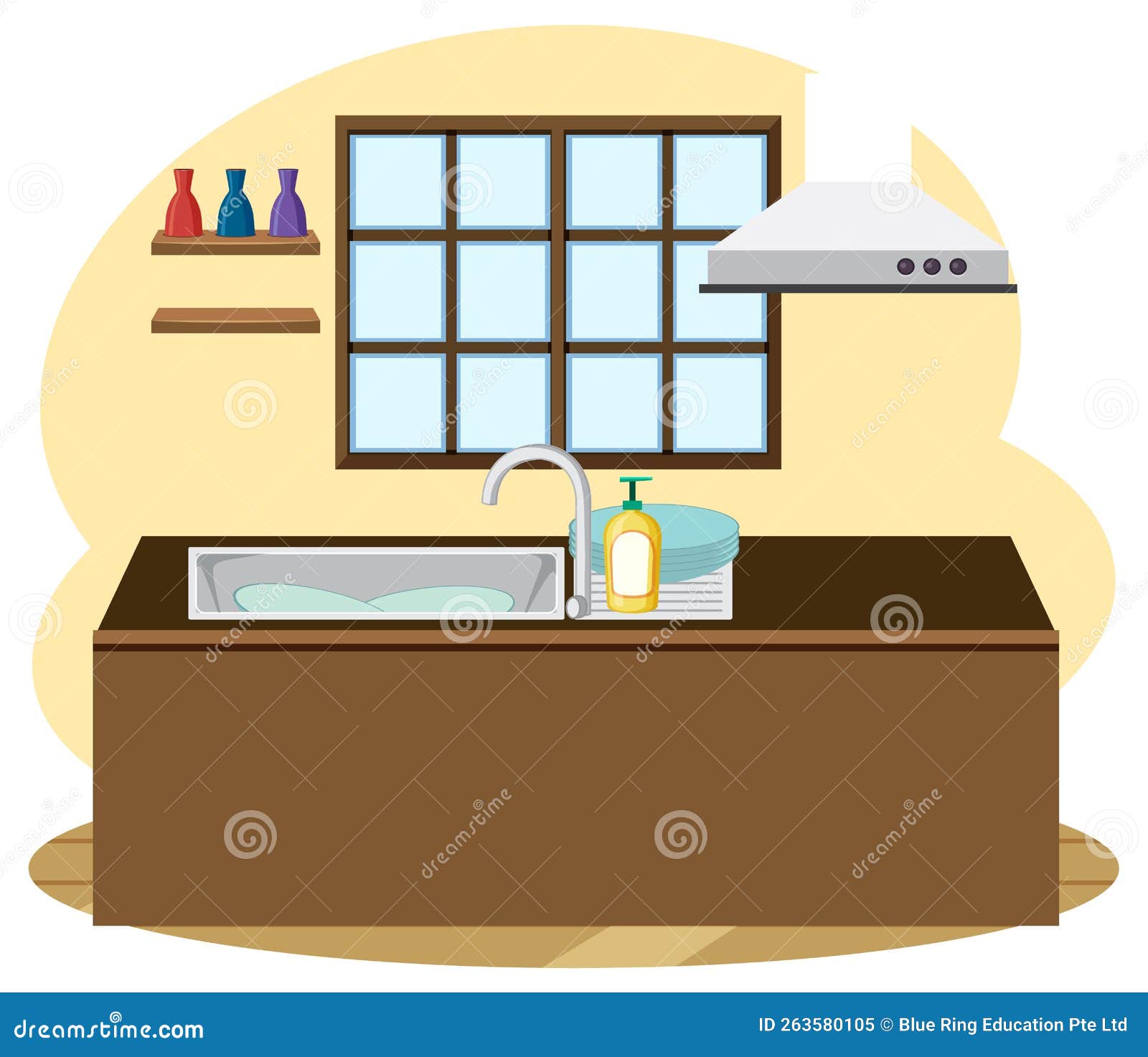 Kitchen sink scene vector stock vector. Illustration of sink - 263580105