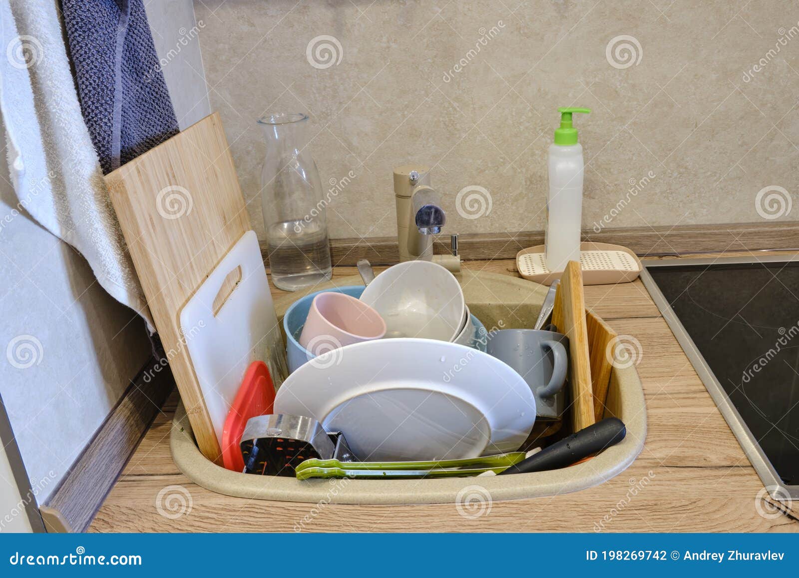 The Kitchen Sink Was Full of Dirty Unwashed Dishes Stock Photo - Image ...