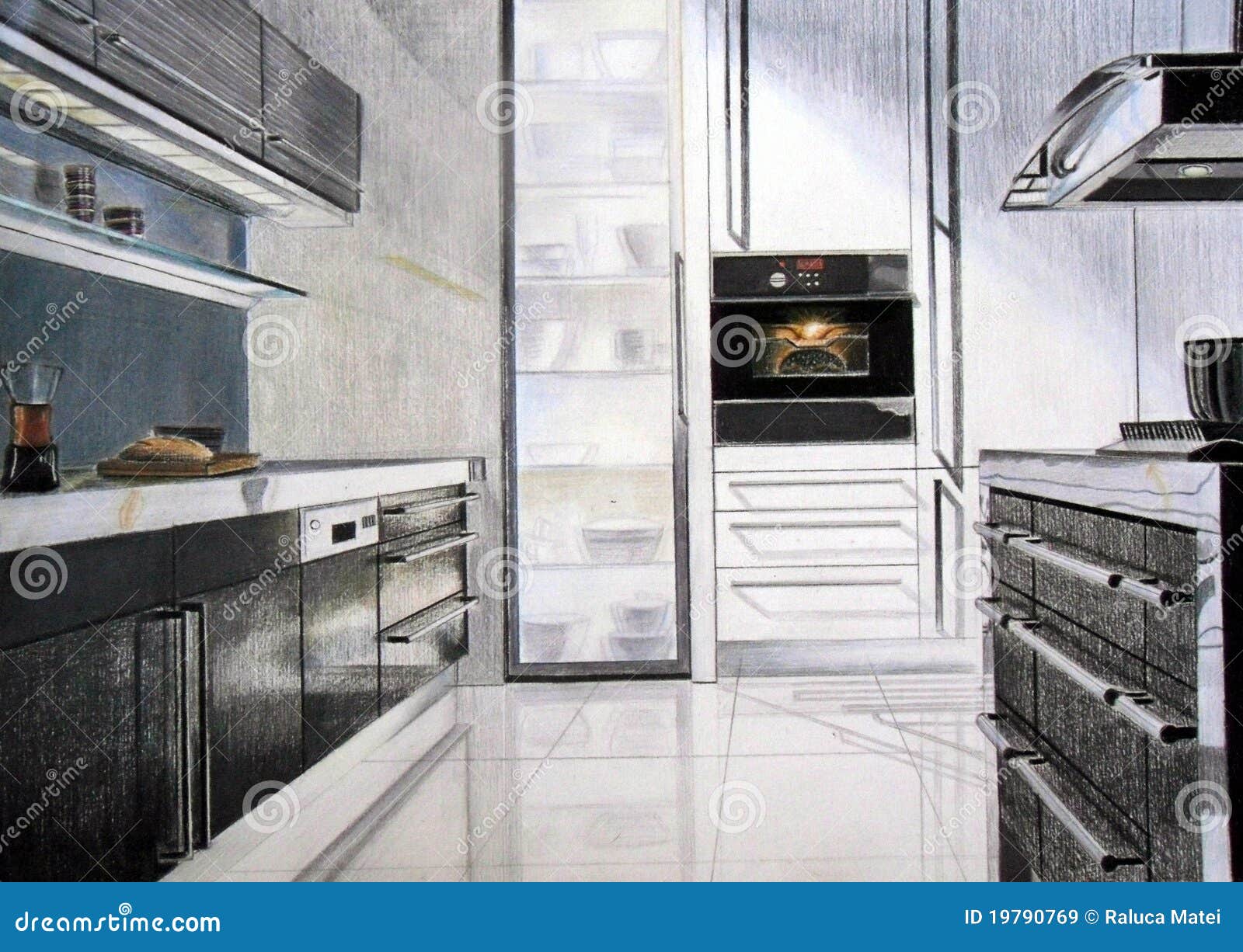 Kitchen sketch stock illustration. Illustration of furnishing - 19790769