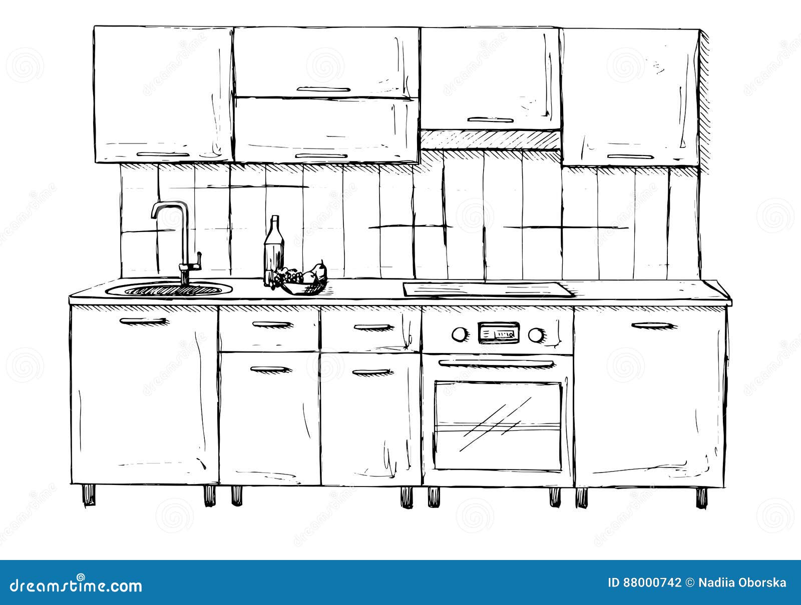 Kitchen Sketch Plan. Hand Made Illustration Stock Illustration ...