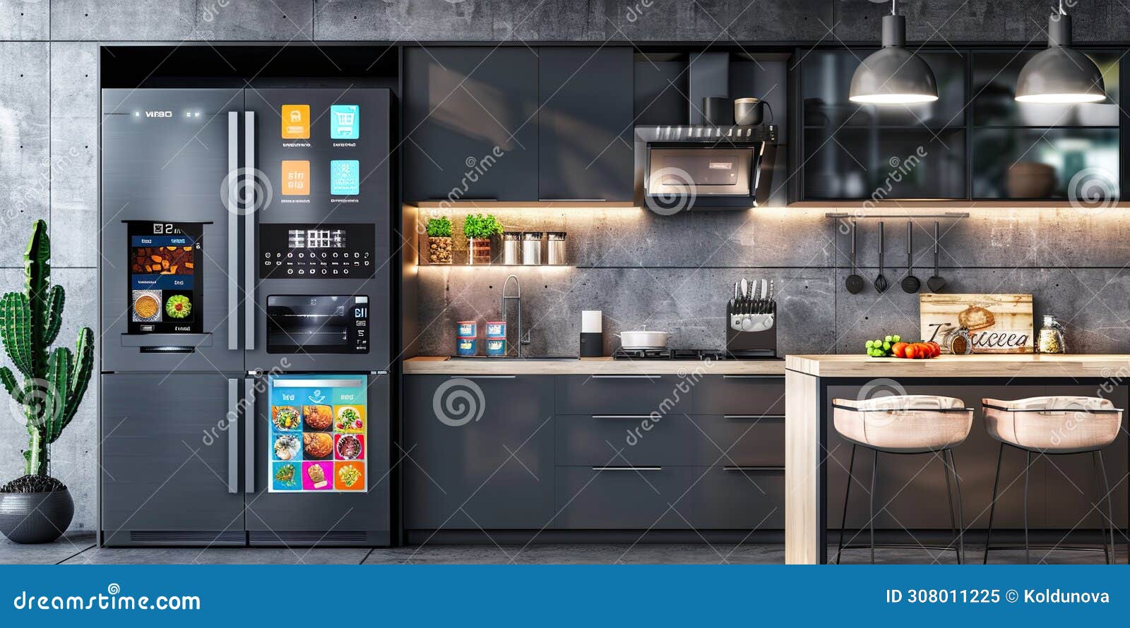 Kitchen with Smart Appliances with Display Screen and a Smart Oven ...