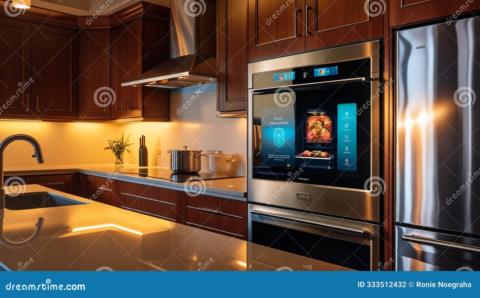 Kitchen with Smart Appliances with Display Screen and a Smart Oven with ...