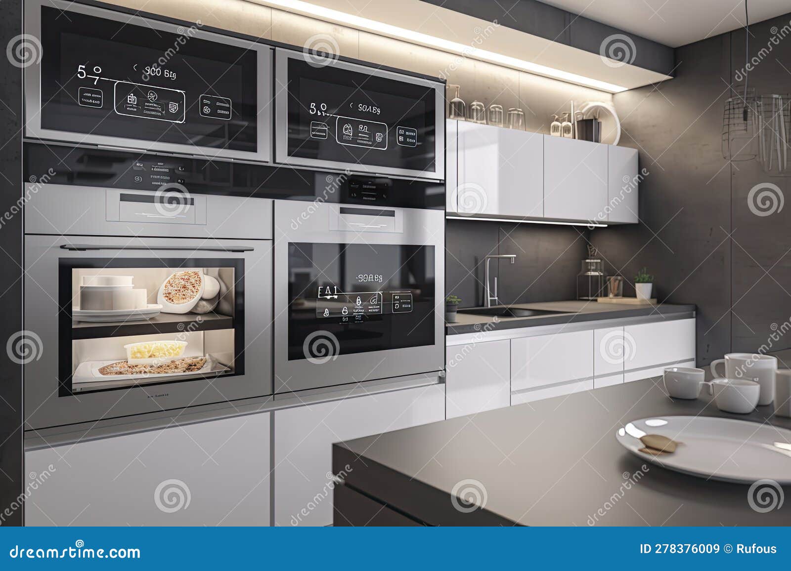 Kitchen with Smart Appliances with a Display Screen and a Smart Oven ...