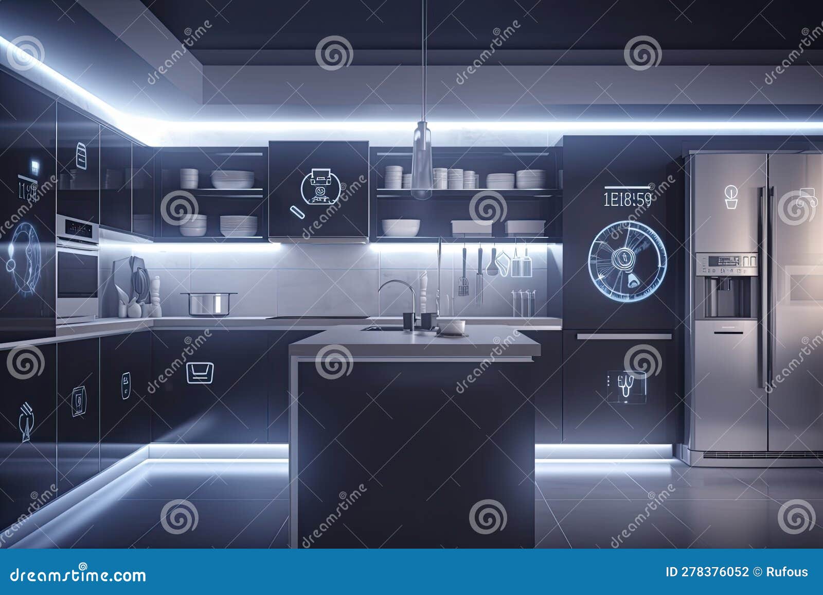 Kitchen with Smart Appliances with a Display Screen and a Smart Oven ...