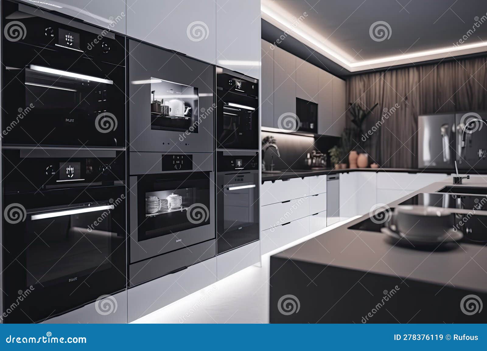 Kitchen with Smart Appliances with a Display Screen and a Smart Oven ...