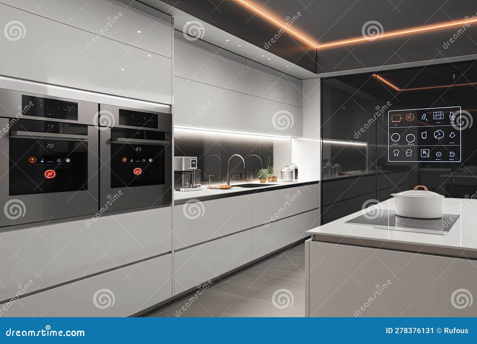 Kitchen with Smart Appliances with a Display Screen and a Smart Oven ...